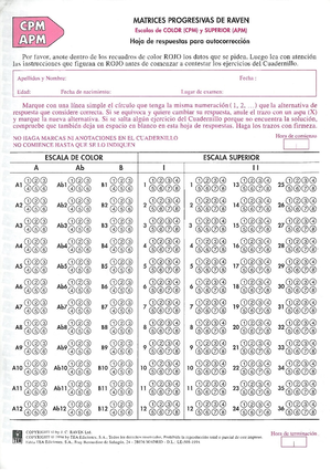 Hoja de Respuestas y Puntuaciones para Raven SPM (Español) - Studocu