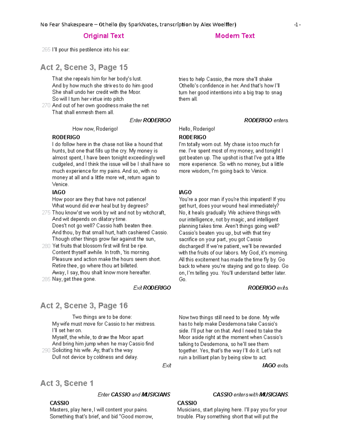 Act III Othello Modern Version - No Fear Shakespeare – Othello (by ...