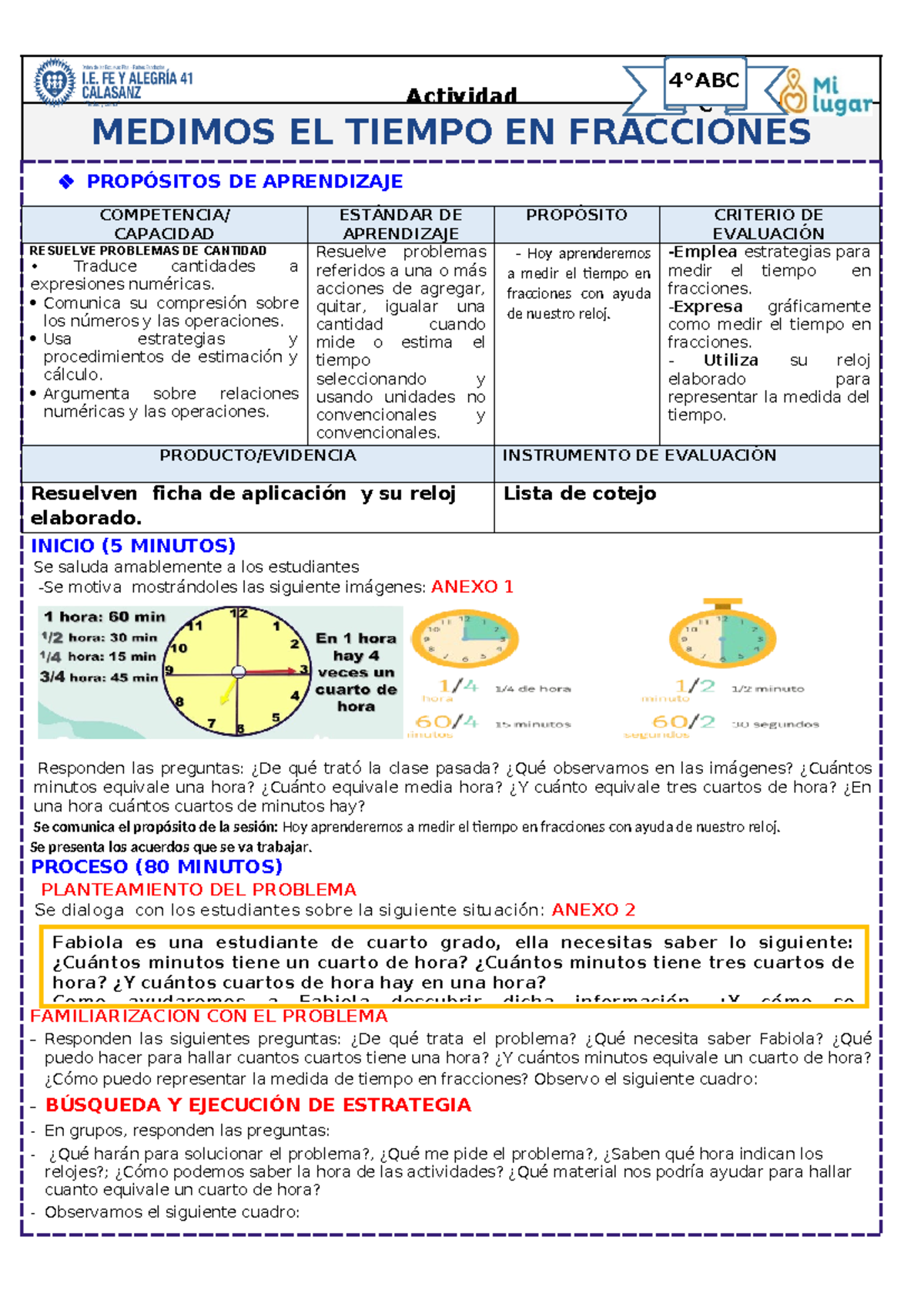 Medimos el Tiempo en Fracciones - Clase 4°AB y 4°ABC - Studocu