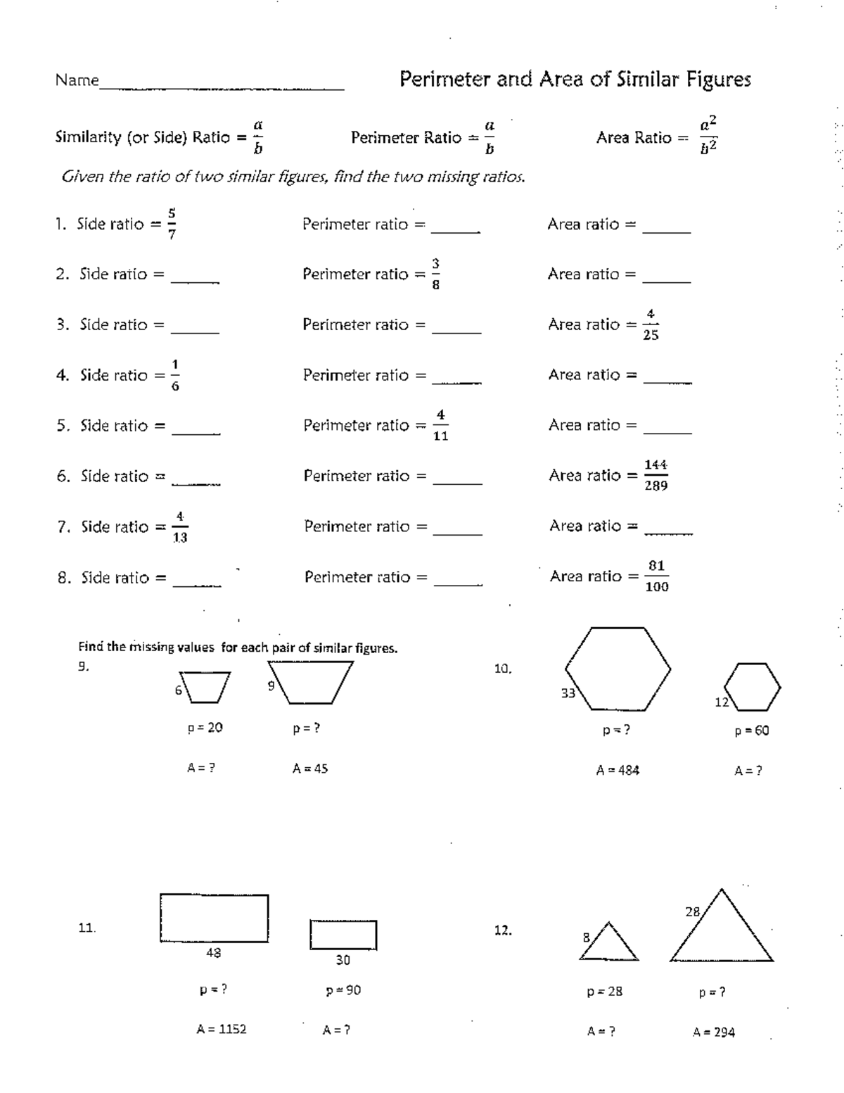 Perimeter and Area of Similar Figures Worksheet - Studocu
