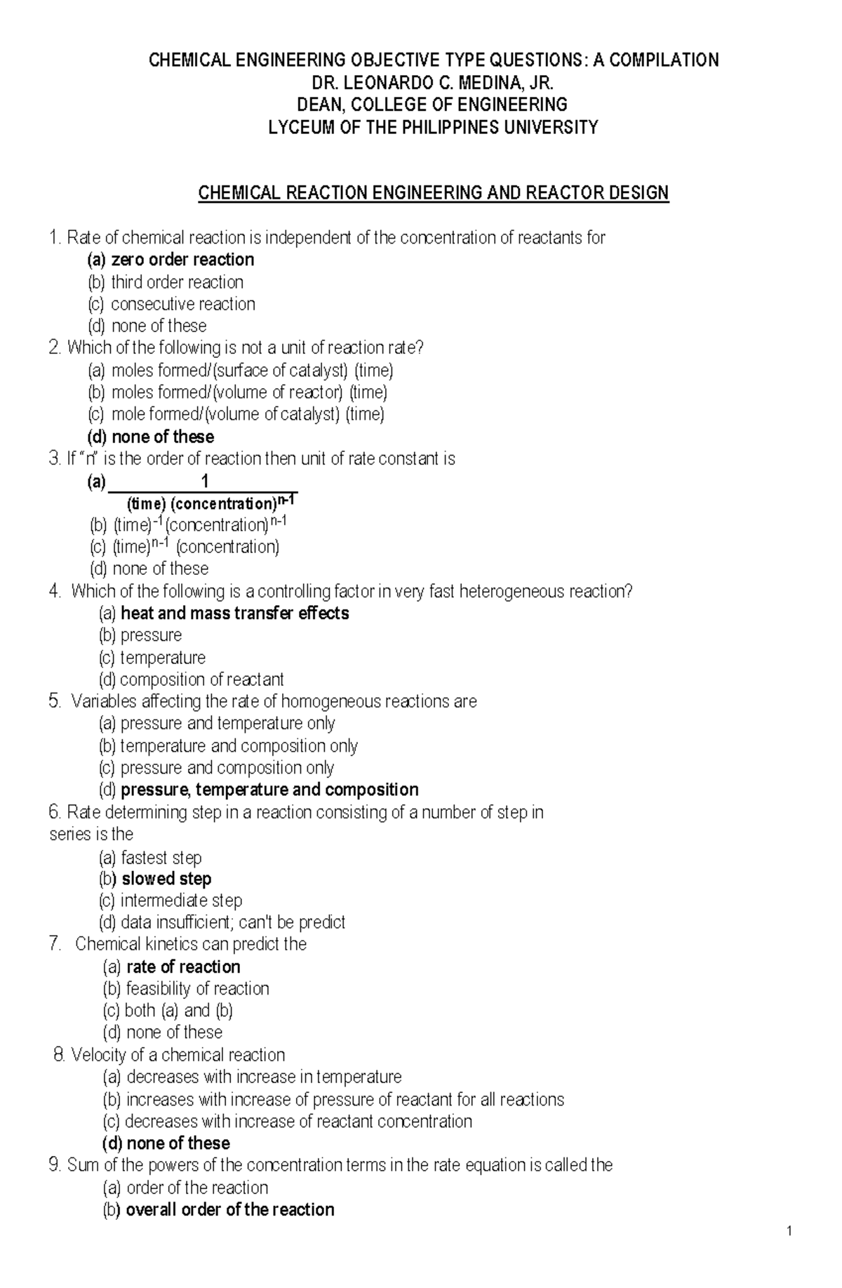 Chemical Engineering Board Exam Reviewer: Kinetics & Thermodynamics ...
