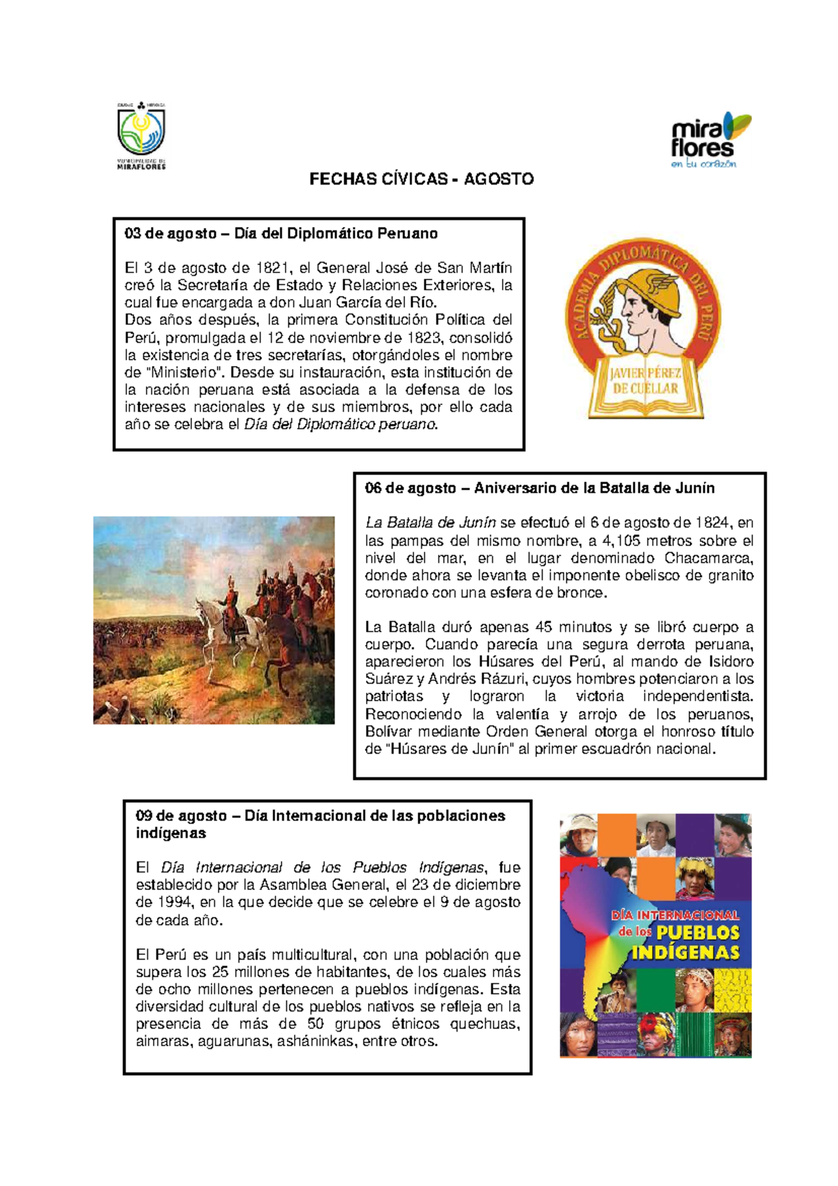 CIVIC DATES CELEBRATED IN AUGUST - IMPORTANT PERUVIAN EVENTS - Studocu