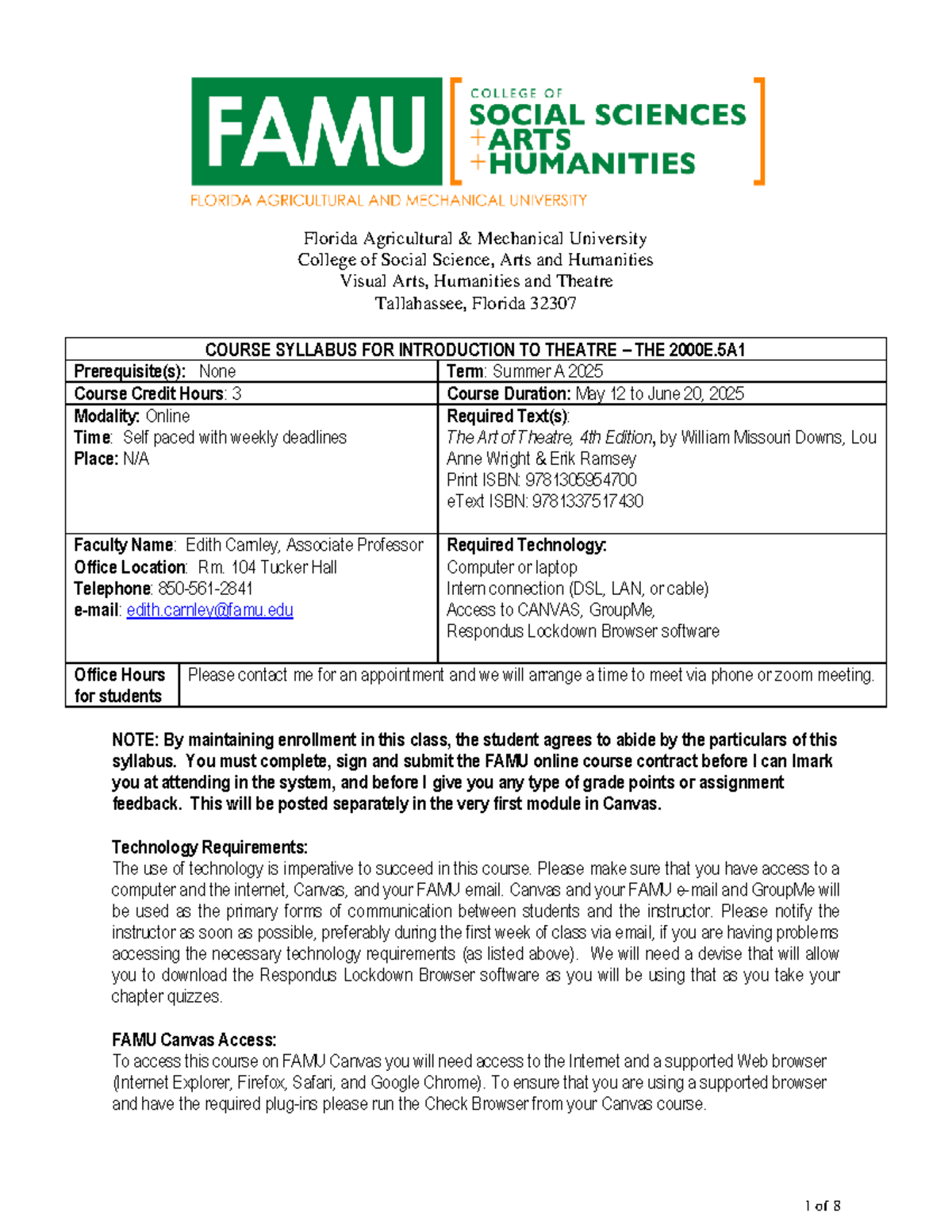 FAMU THE 101: Introduction to Theatre Syllabus & Course Overview ...