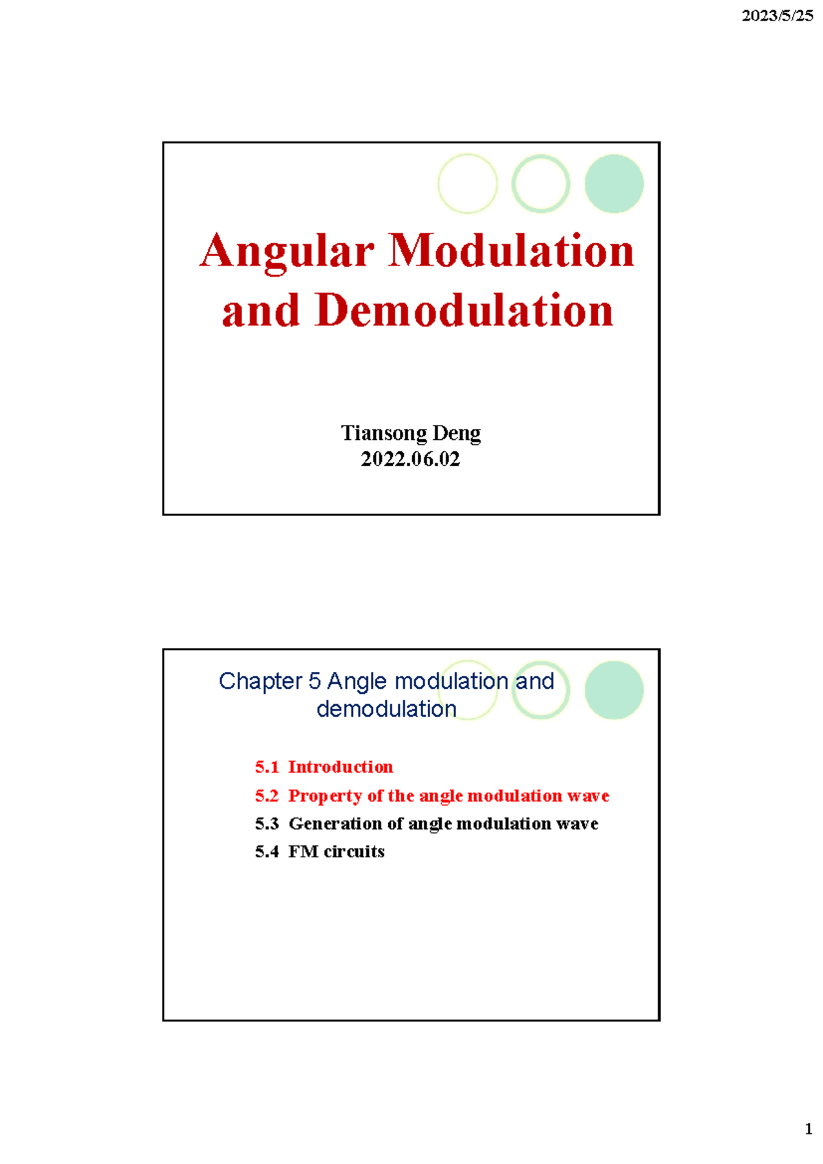 Angular Modulation and Demodulation: Chapter 5 Overview (Tiansong Deng 2022) - Studocu