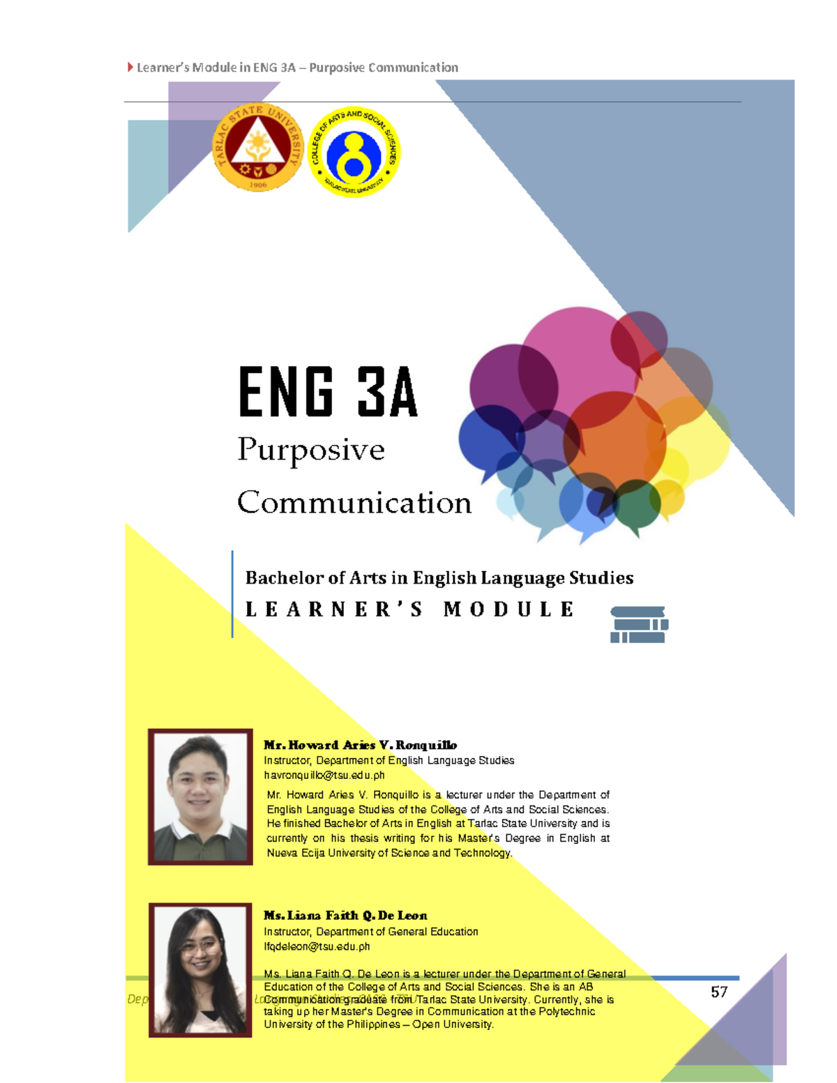 ENG 3A Purposive Communication Learner's Module Overview - Studocu