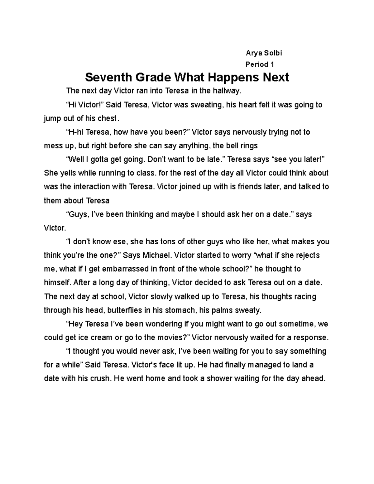 Seventh Grade - Victor's Nervous Encounter with Teresa - Studocu