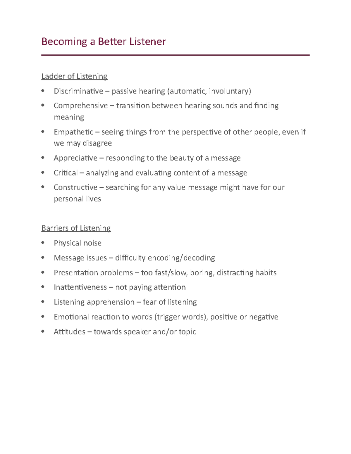 Becoming a Better Listener - Becoming a Better Listener Ladder of ...