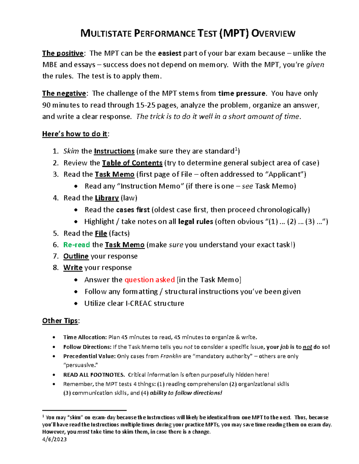 MPT Success Checklist: Strategies for Effective Bar Exam Prep - Studocu