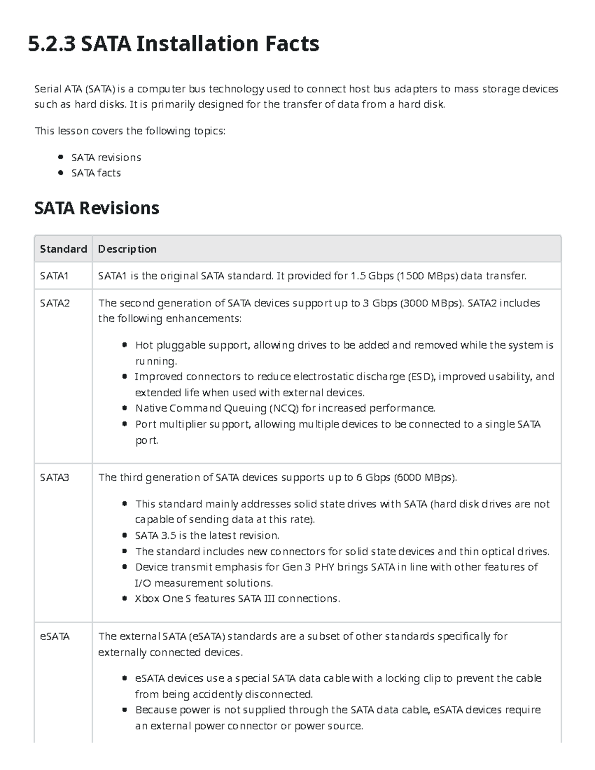 Understanding SATA: Types, Facts, and Applications (CompTIA) - Studocu