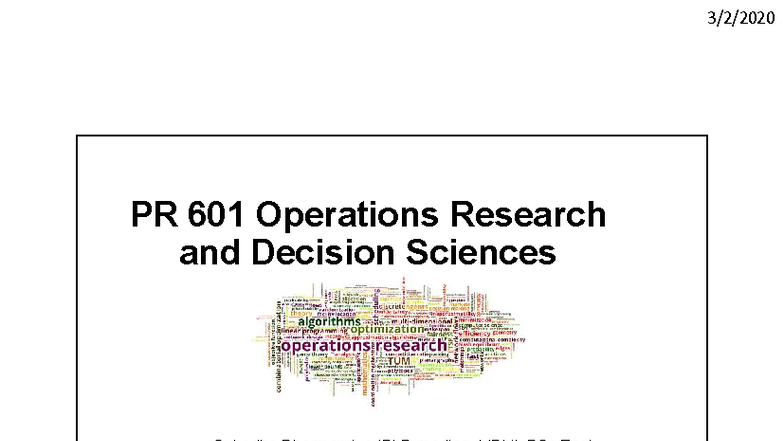 PR 601 Lecture 01: Introduction to Integer & Mixed Integer Programming - Studocu