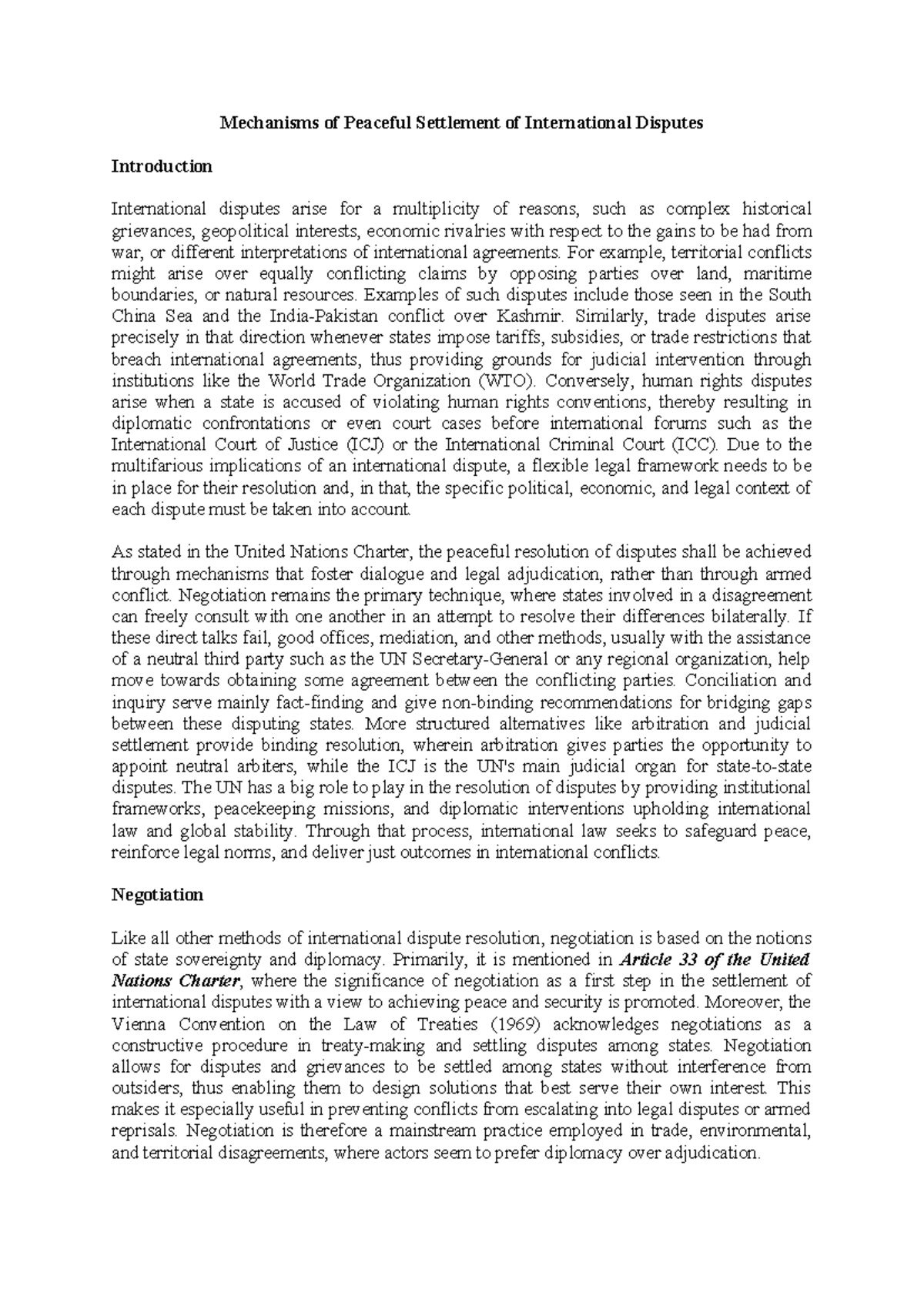 8. Topic 7: Mechanisms for Peaceful Settlement of Int'l Disputes - Studocu