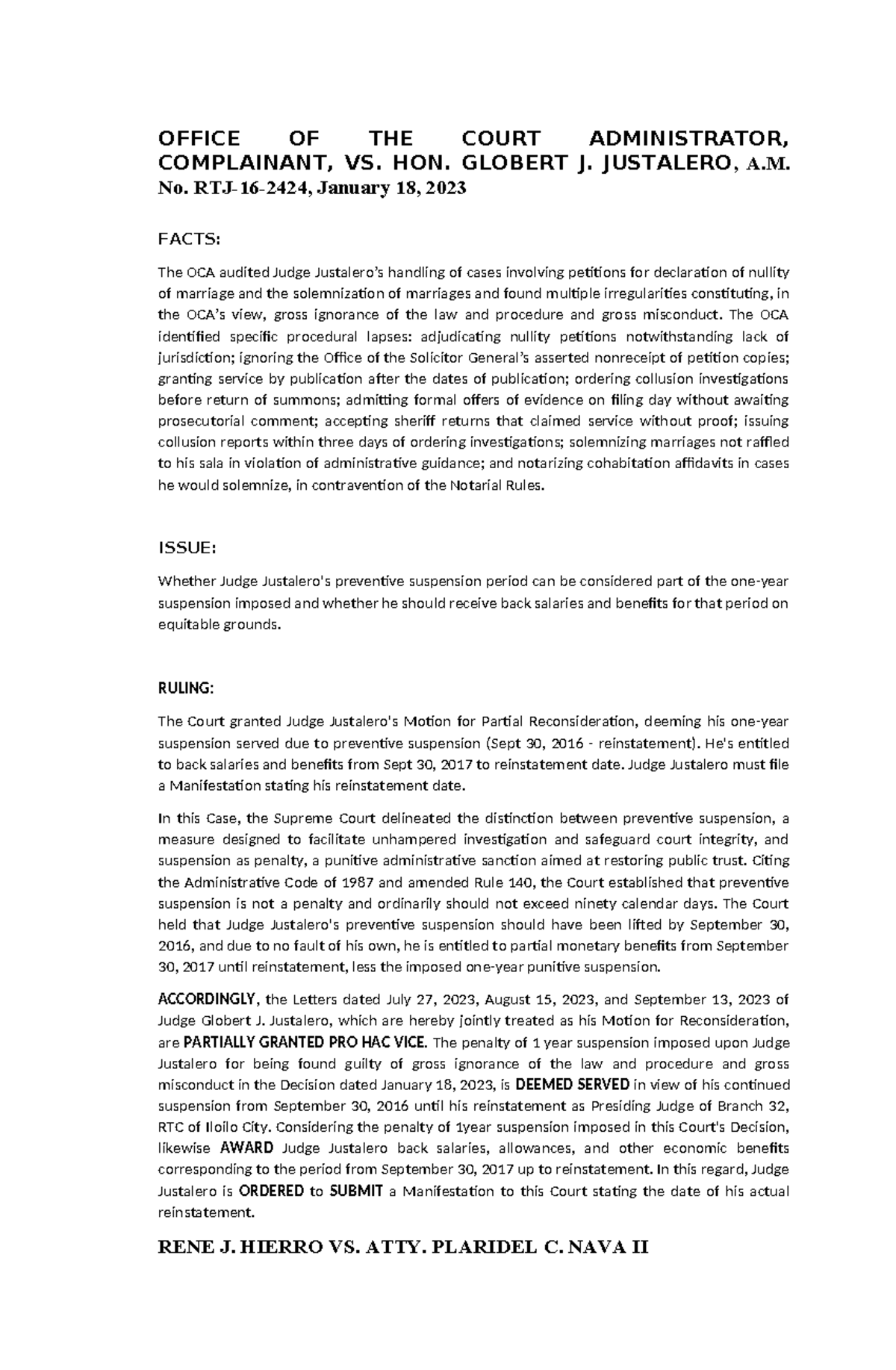A.M. No. 2023-01-18 & A.C. No. 9459 Case Digest Summaries - Studocu