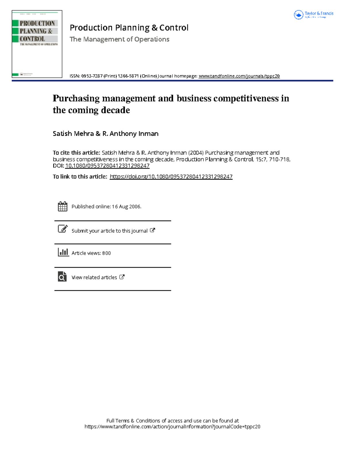 Purchasing Management & Competitiveness in the 21st Century: Key ...