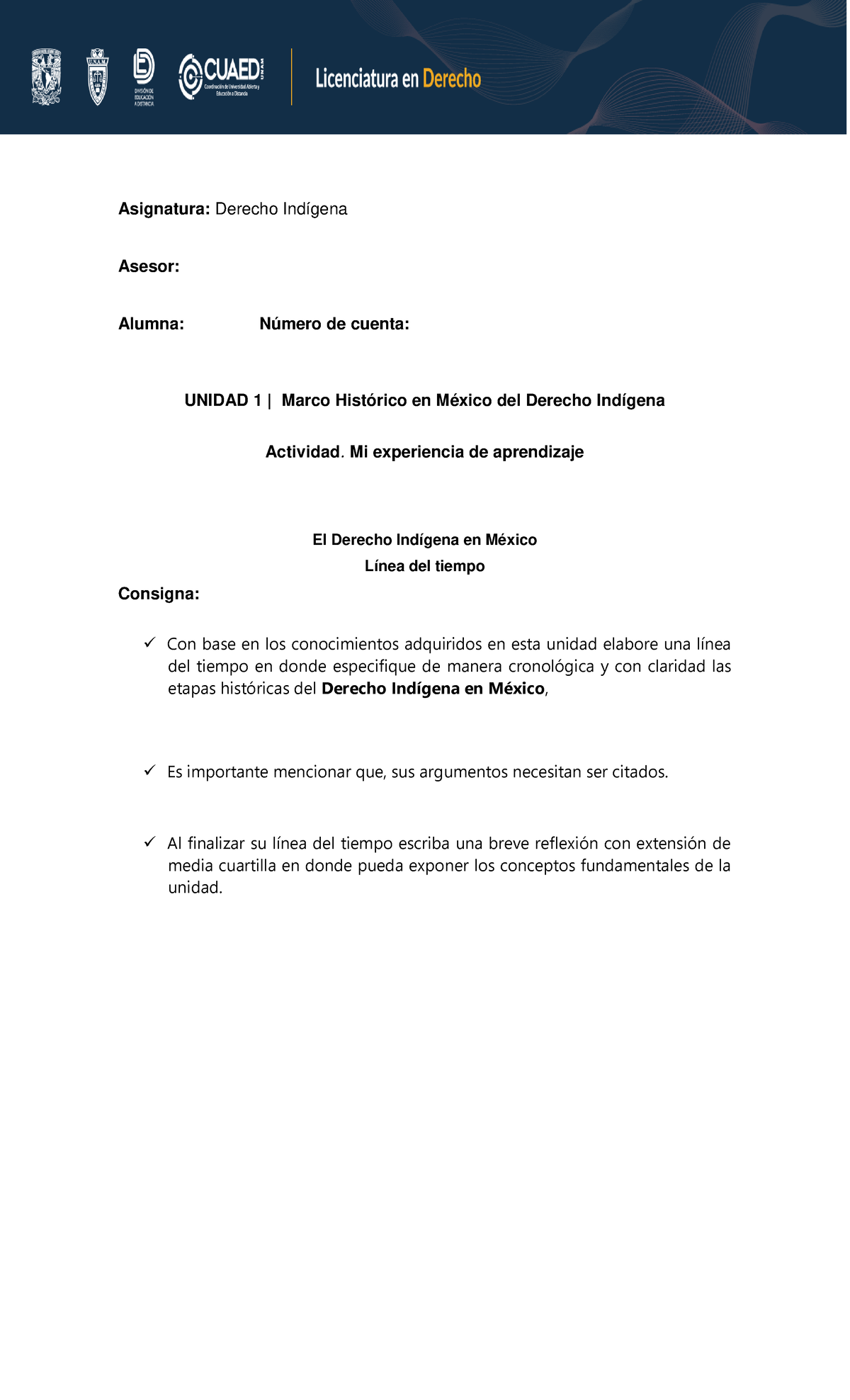 Castilloa a1u1 -DI - Con base en los conocimientos adquiridos en esta unidad elabore una línea ...