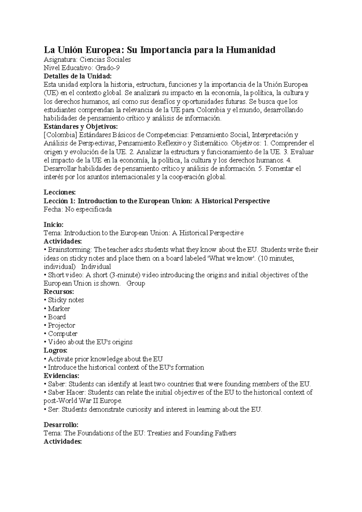 La UE y su Impacto Global: Relevancia para la Humanidad - Studocu