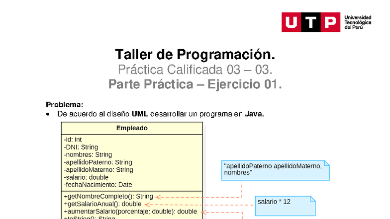 PC03-03 - Taller de Programación: Ejercicio Práctico UML y Java - Studocu