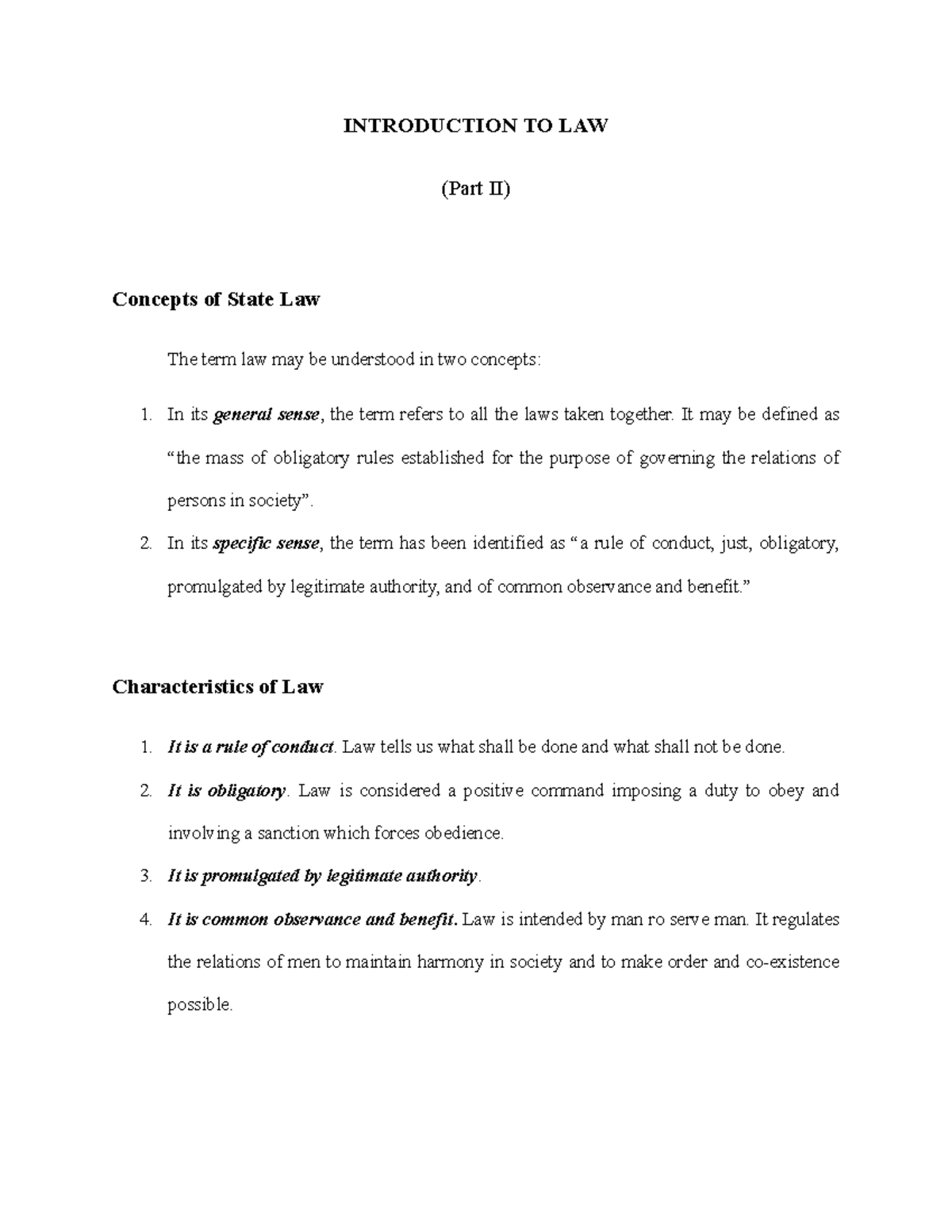 Introduction to Law (Part 2): Key Concepts and Sources Explained - Studocu