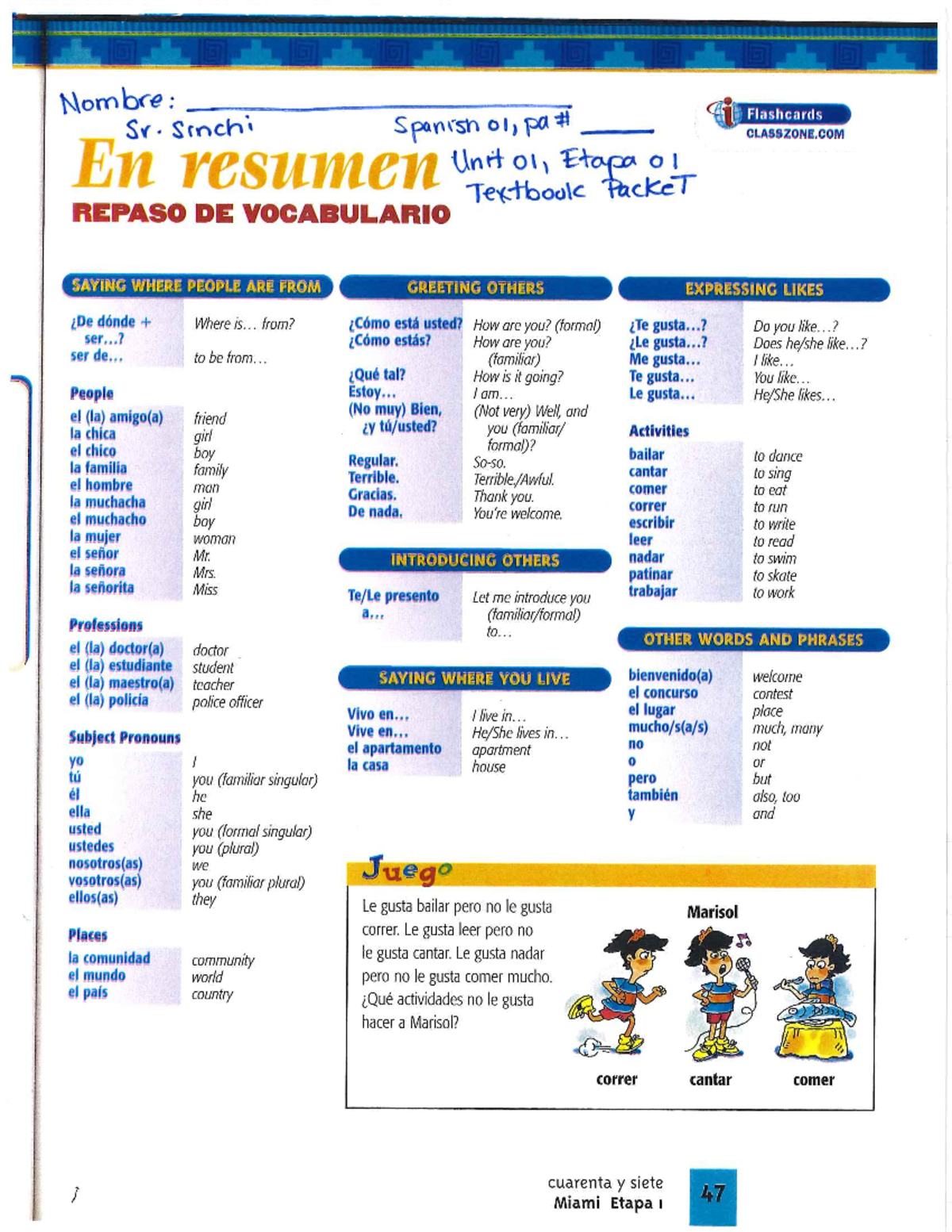 Unit 01, Etapa 01 Spanish 01 Vocabulary Review Flashcards - Studocu