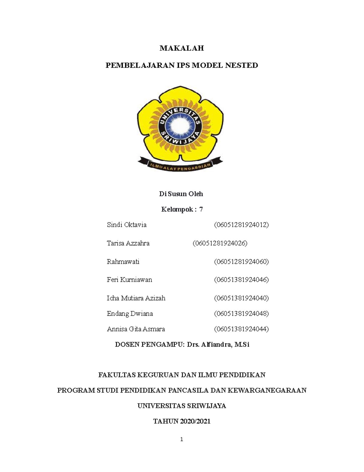 Model Pembelajaran Nested dalam IPS: Makalah Kelompok 7 - Studocu