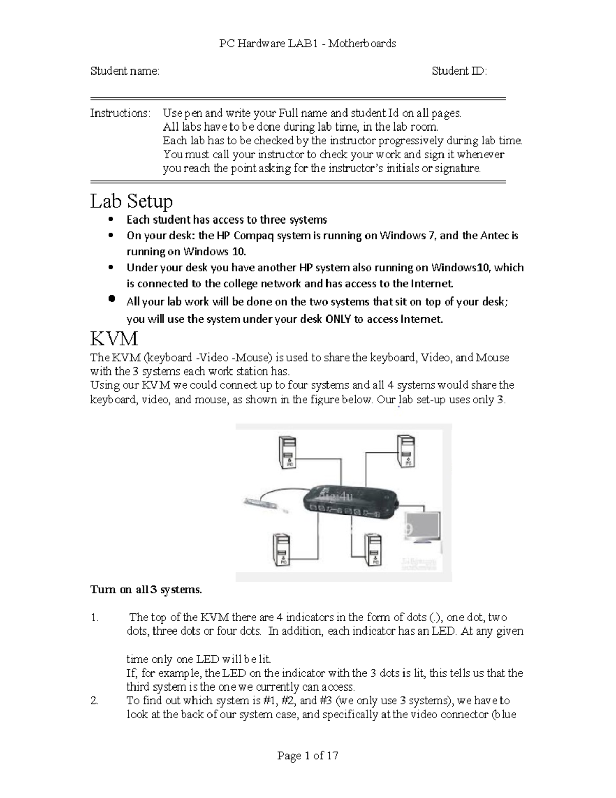 LAB 1 - Motherboards: PC Hardware CNET 101 Lab Instructions and ...