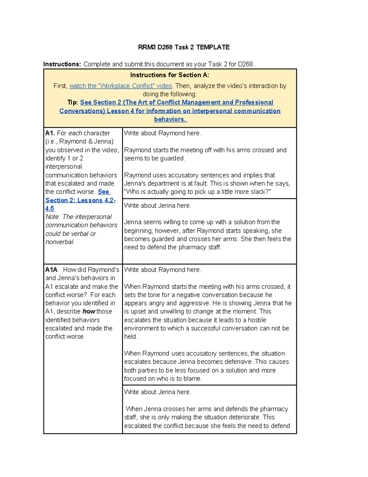 RRM3 D268 Task 2: Analyzing Interpersonal Communication in Conflict ...