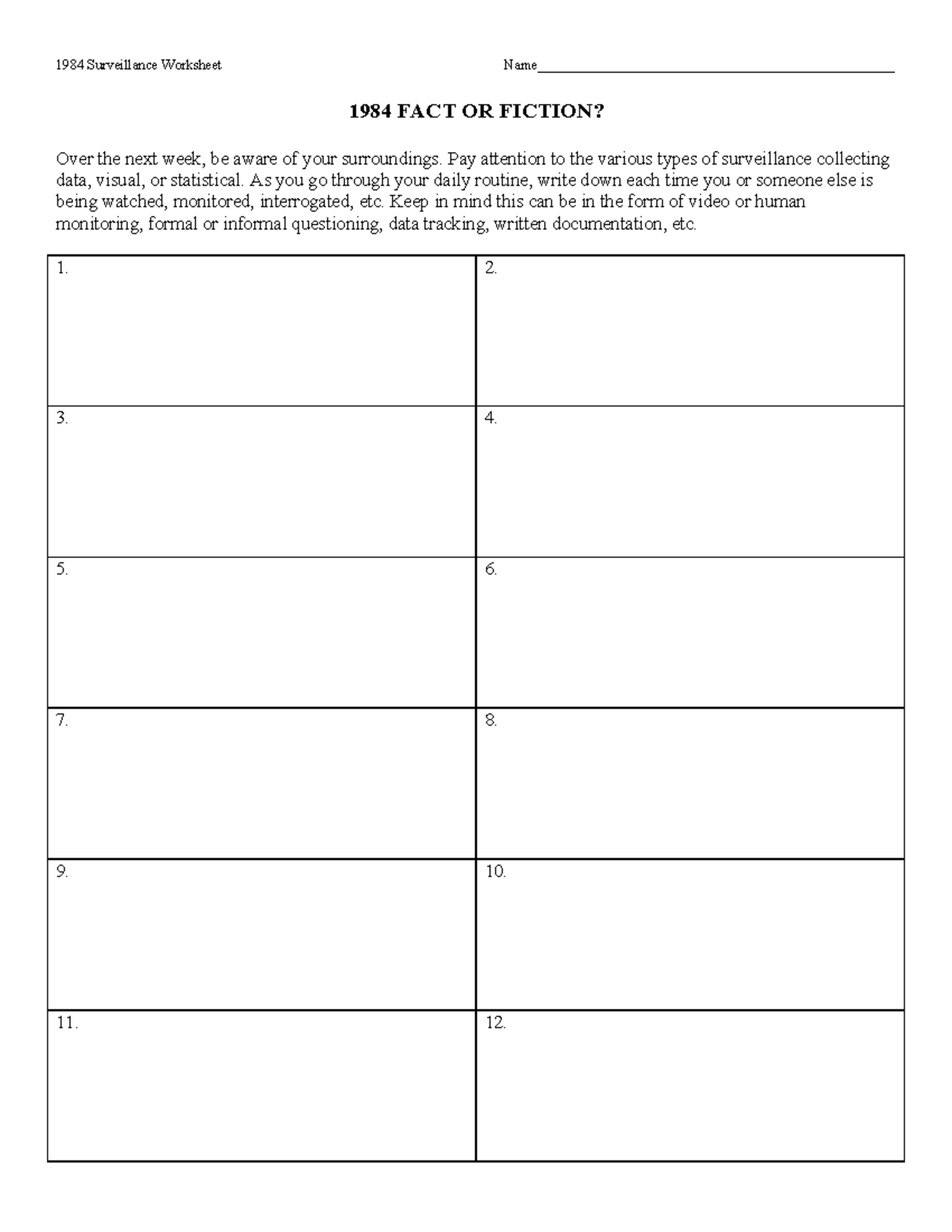 1984 Surveillance Worksheet: Fact or Fiction Data Tracking - Studocu