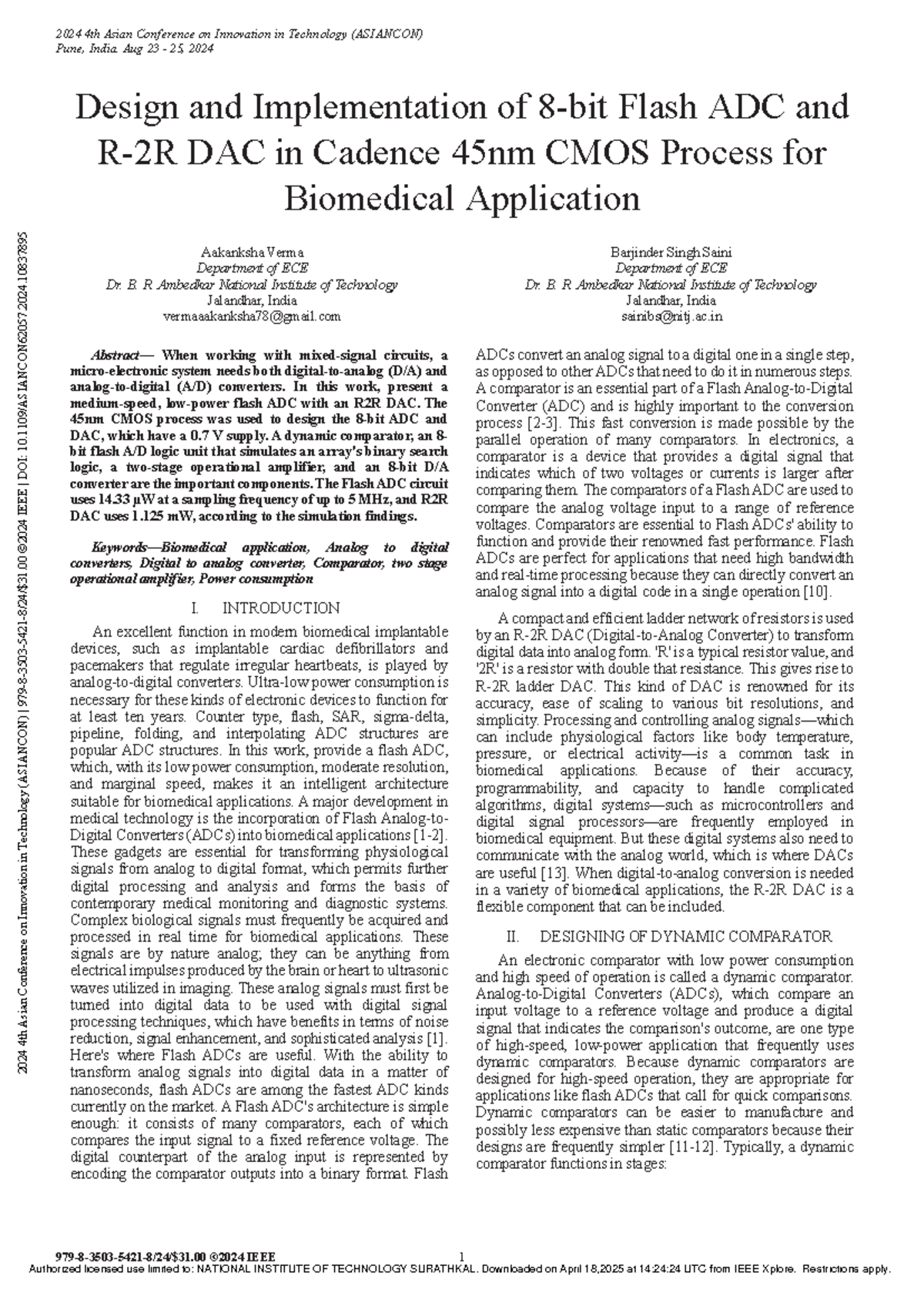 Design and Implementation of Flash ADC and DAC for Biomedical Apps ...