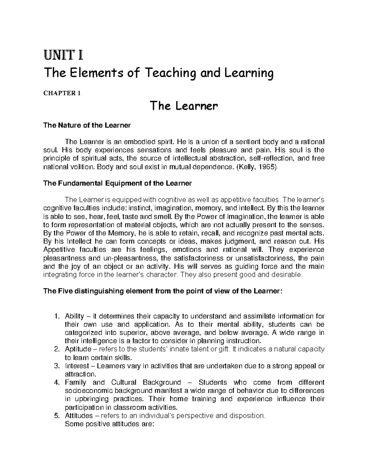 Teaching and Learning Elements: Understanding Learners and Teachers - Studocu