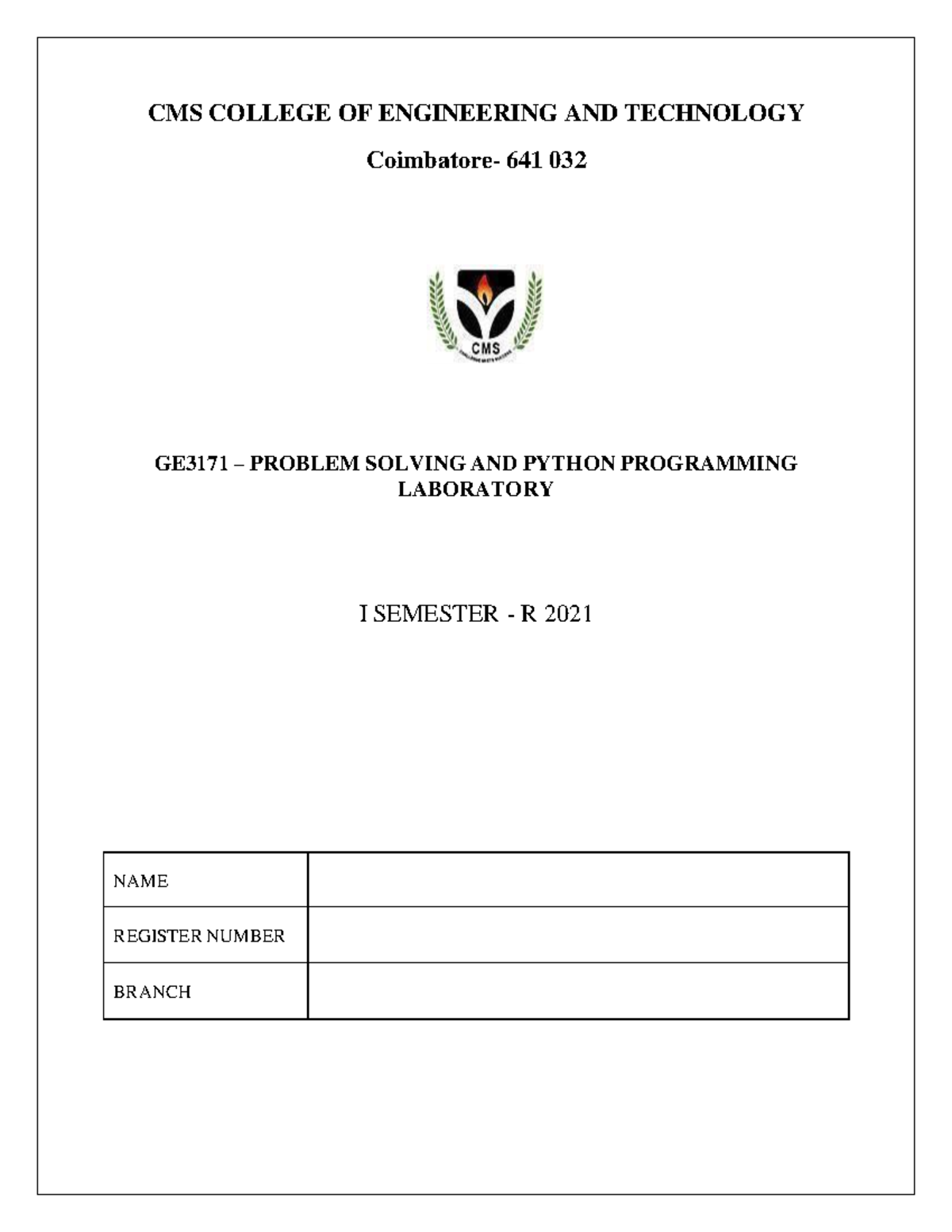 PSPP LAB Manual - GE3171 Problem Solving & Python Programming - Studocu