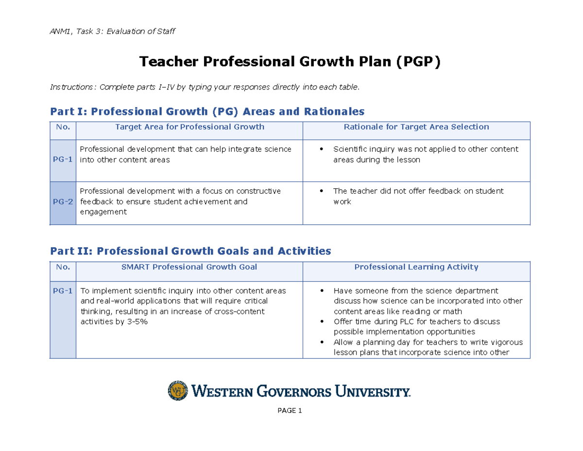 D022 ANM1 Task 3: Staff Evaluation & Teacher Growth Plan Notes - Studocu