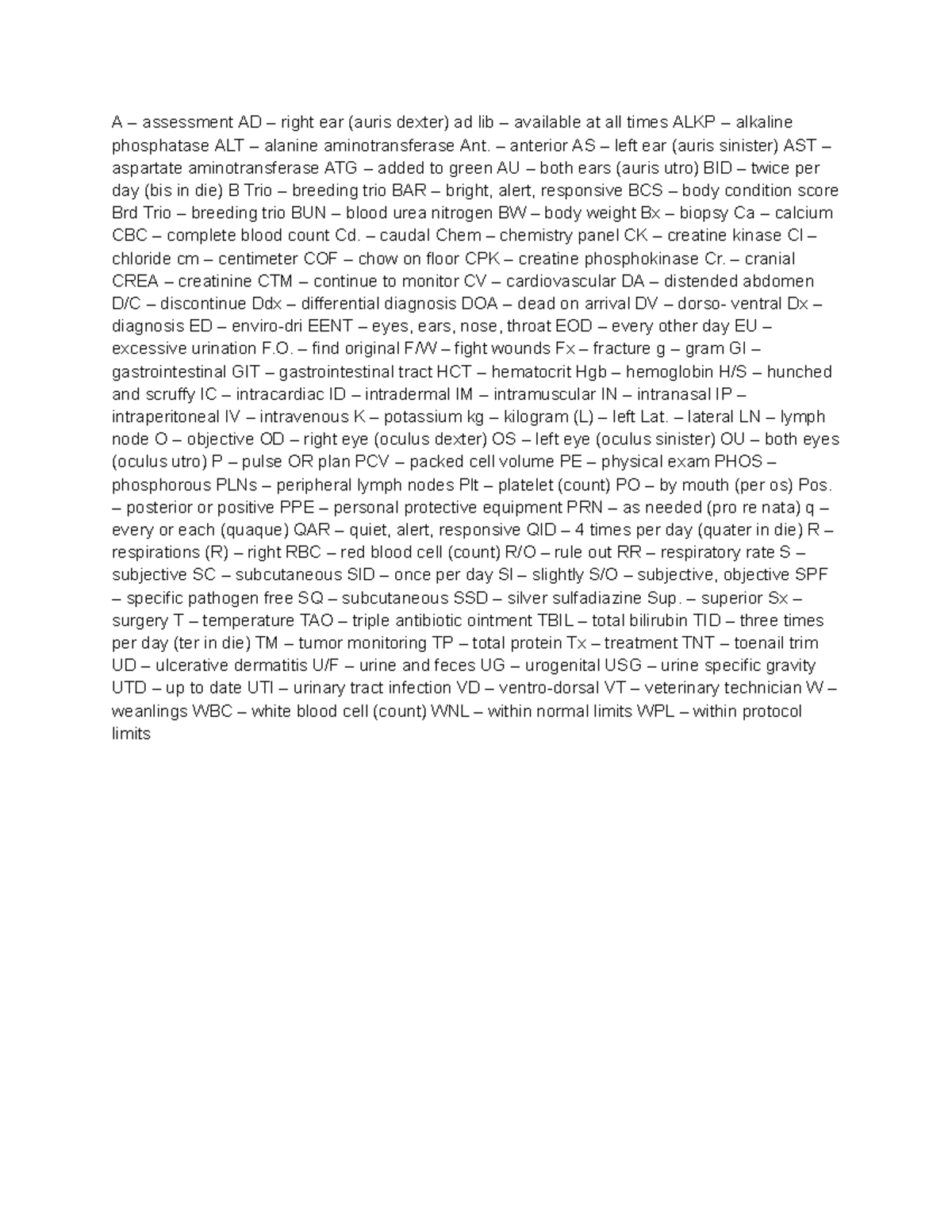 Veterinary Medical Shorthand Guide for Quick Reference - Studocu