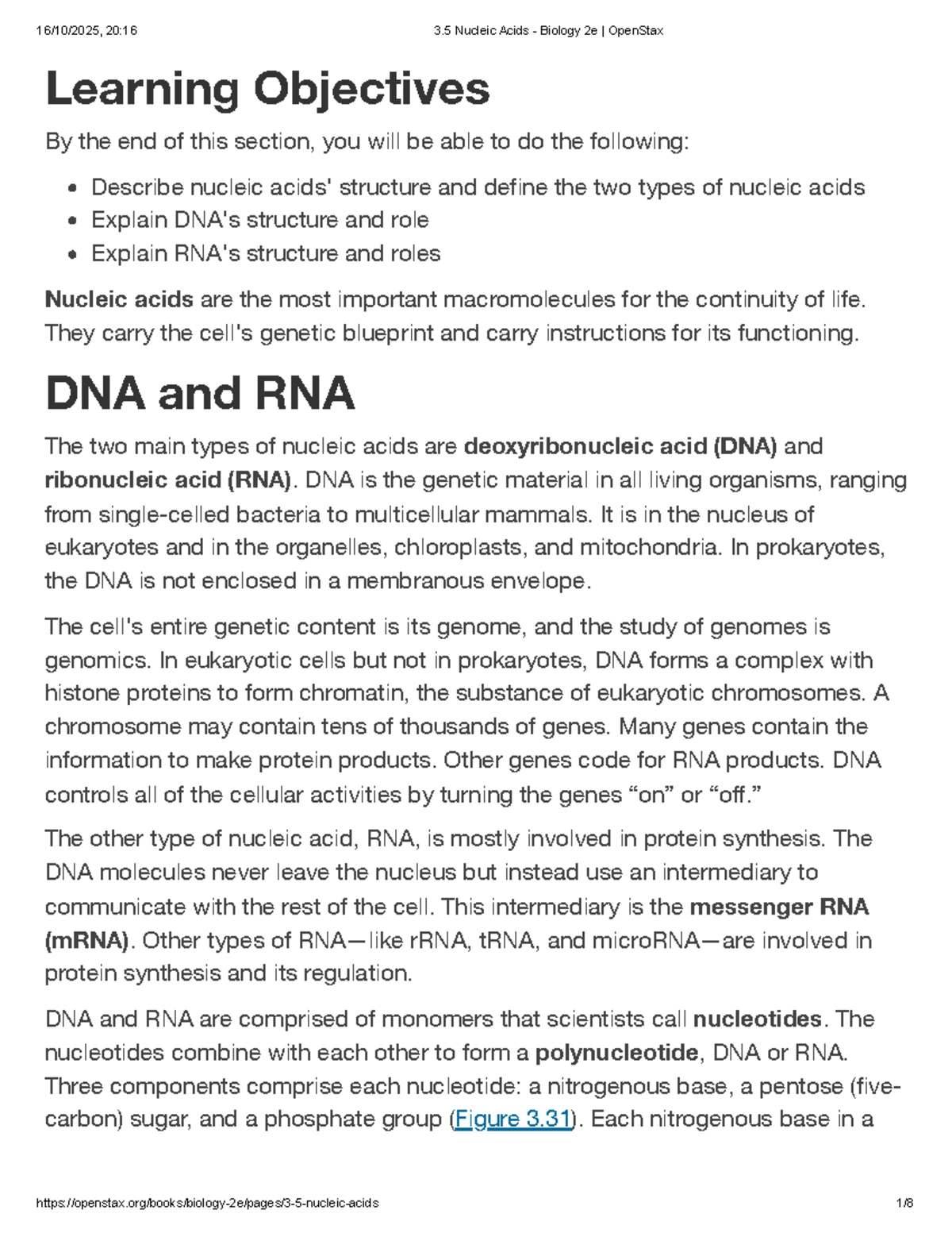 20:16 Nucleic Acids: Structure & Function of DNA/RNA - Biology 2e - Studocu