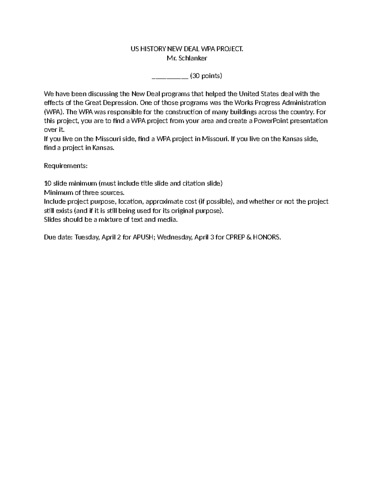 US History APUSH Project: Exploring Local WPA Developments - Studocu