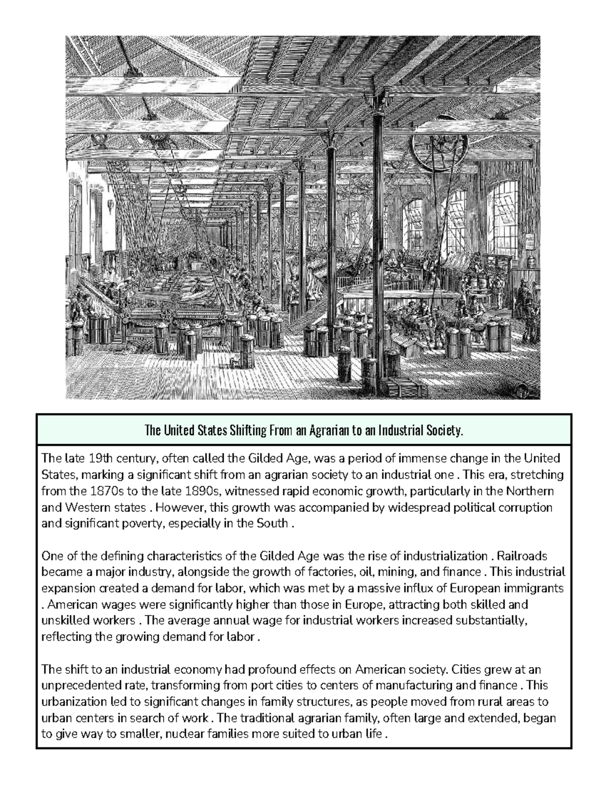 The Gilded Age: Transition from Agrarian to Industrial Society - Studocu