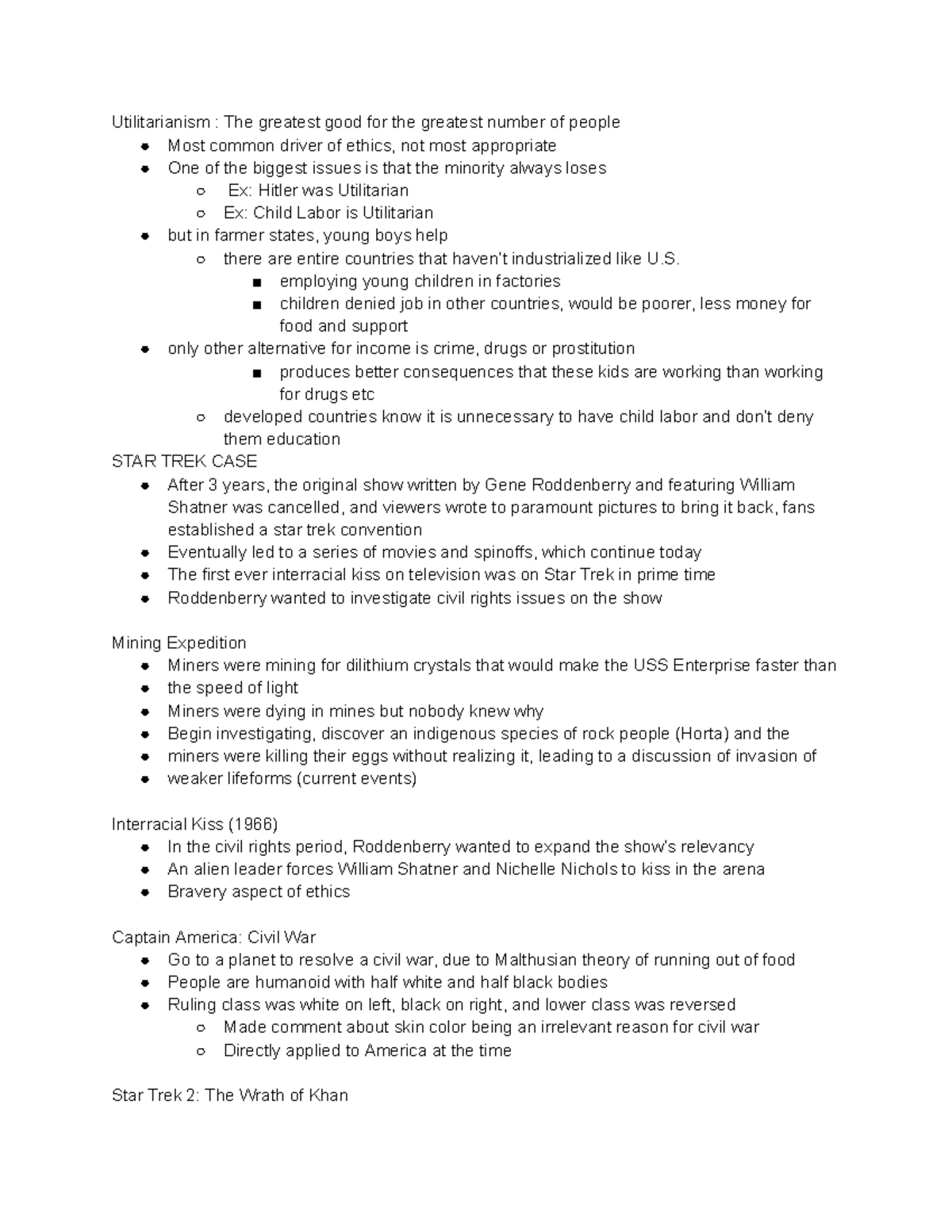 MGT 16 - Utilitarianism and Ethics in Star Trek Case Study Notes - Studocu