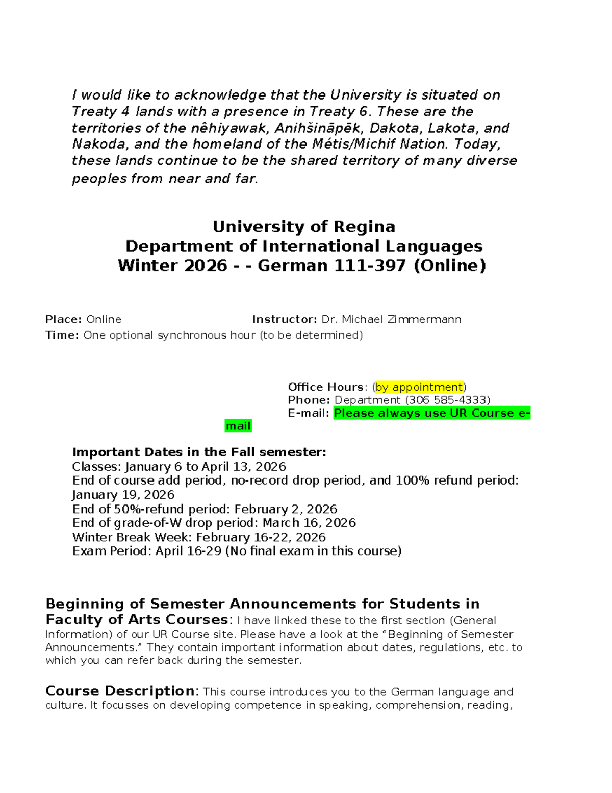 German 111 Online Course Outline - Winter 2026 - Studocu
