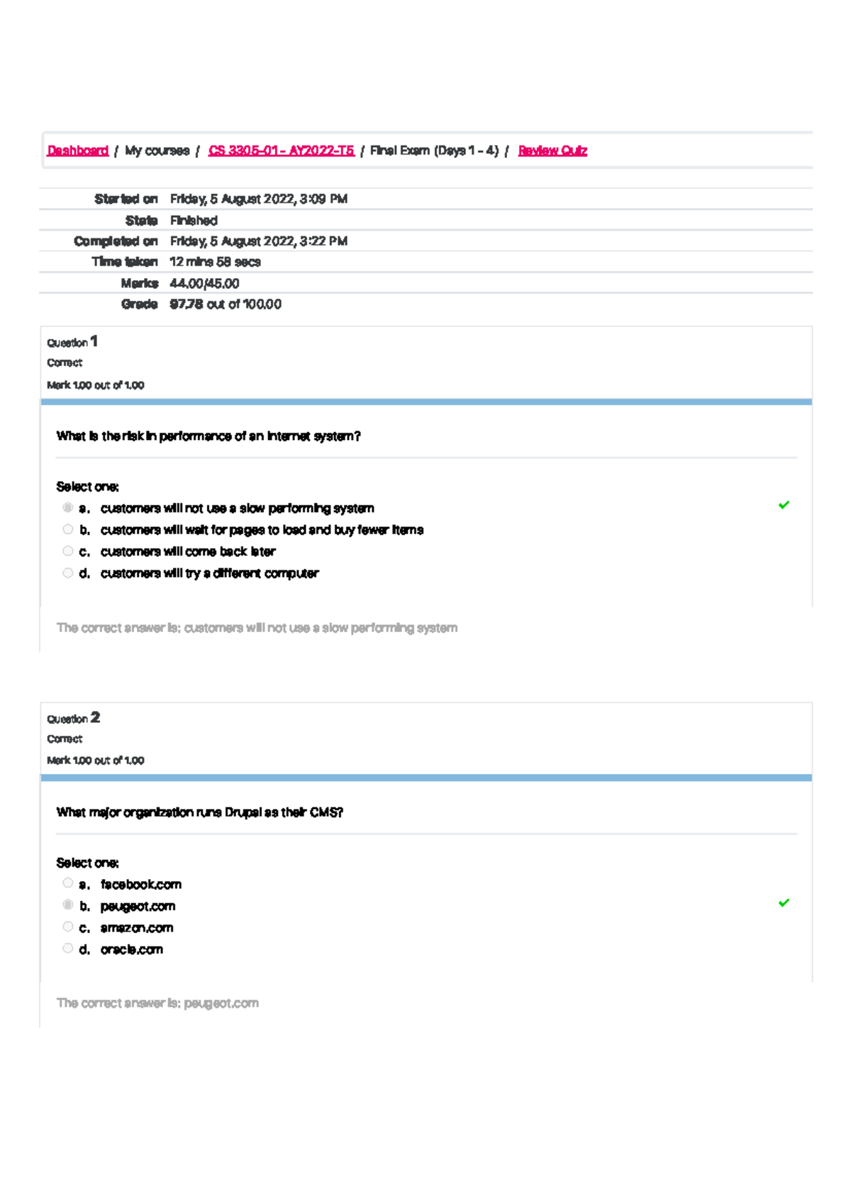 Review Quiz Attempt review - Started on Friday, 5 August 2022, 3 09 PM ...