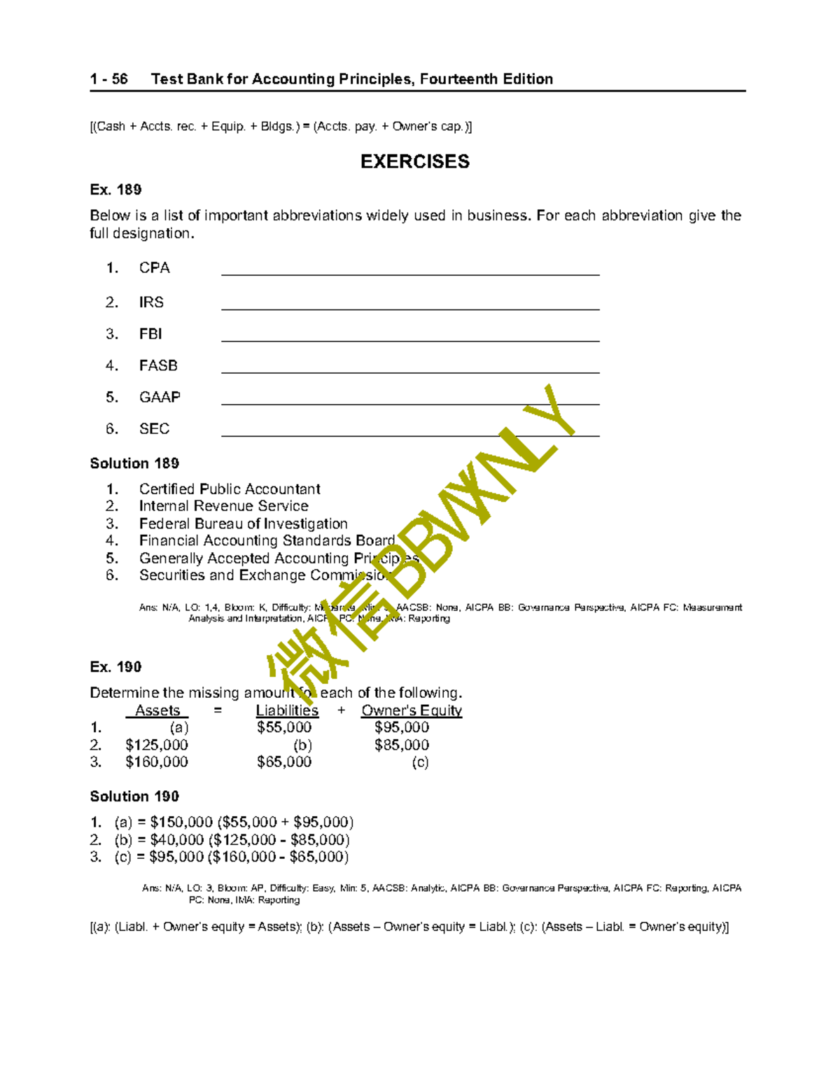 Accounting principles 14th edition by weygandt tb 56 - 1 - 56 Test Bank ...
