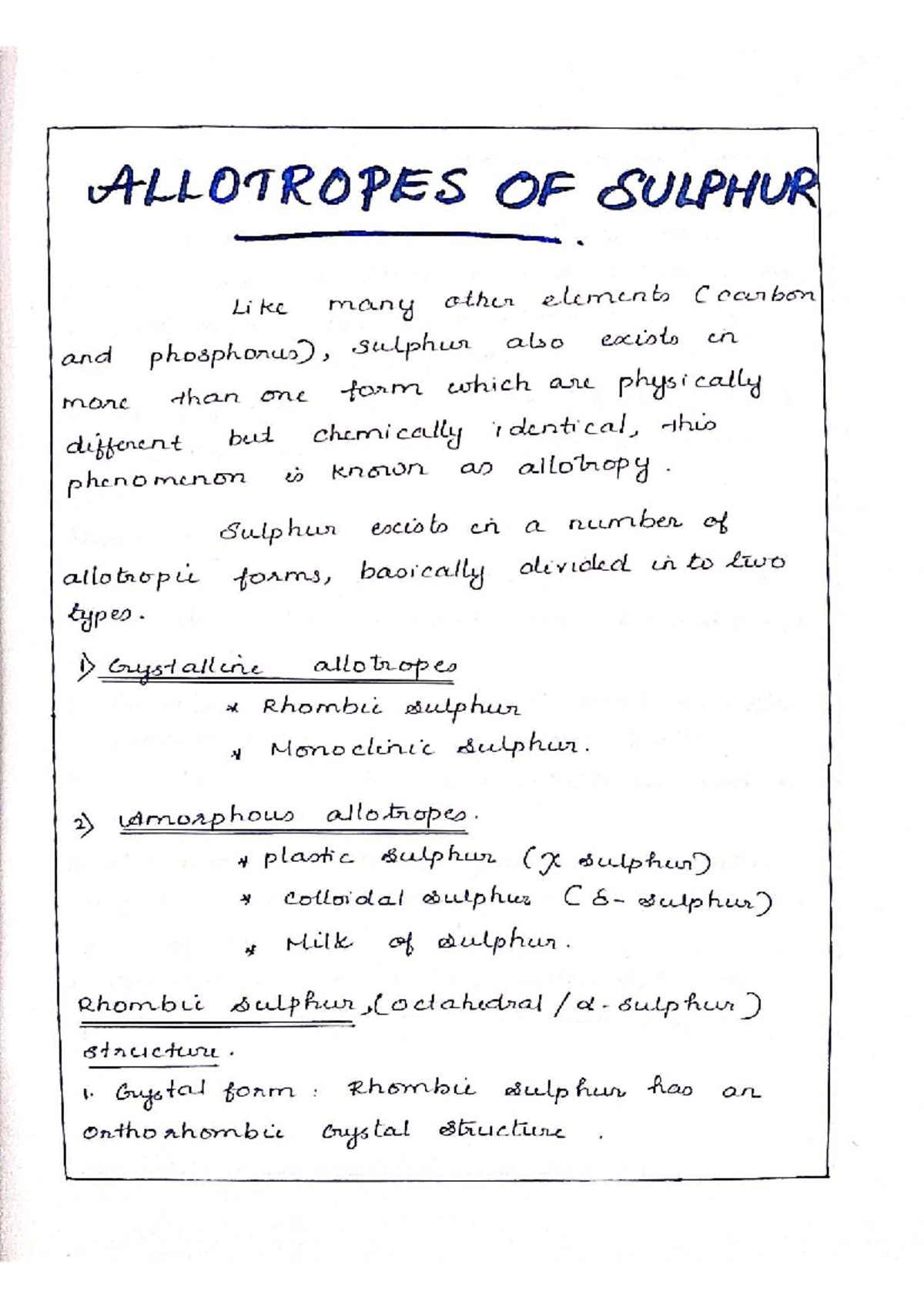 ALLOTROPES OF SULPHUR: A STUDY ON CRYSTALLINE & AMORPHOUS FORMS - Studocu