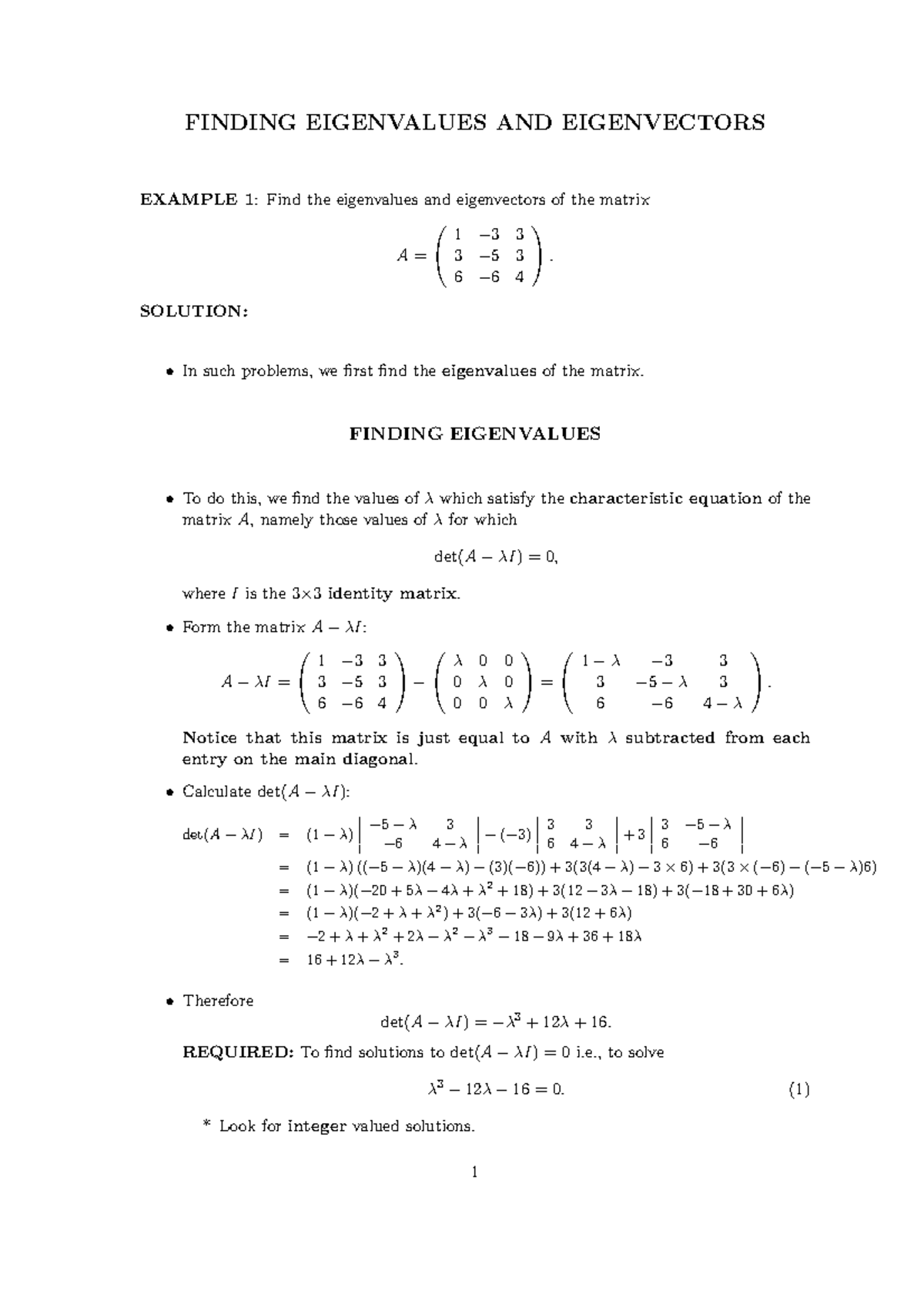 Eigenvalues and Eigenvectors: Example 1 (MATH 101) - Studocu