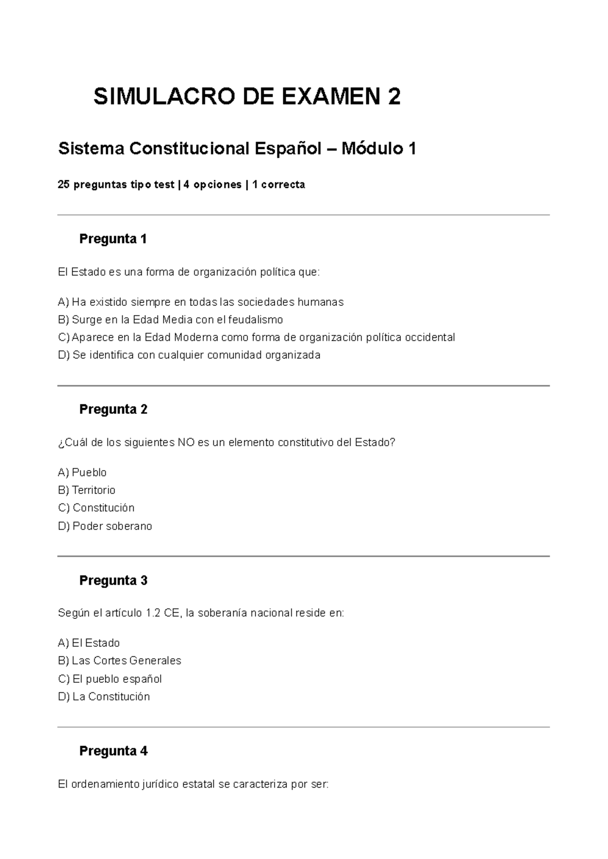 Simulacro de Examen 2 - Sistema Constitucional Español (Módulo 1) - Studocu