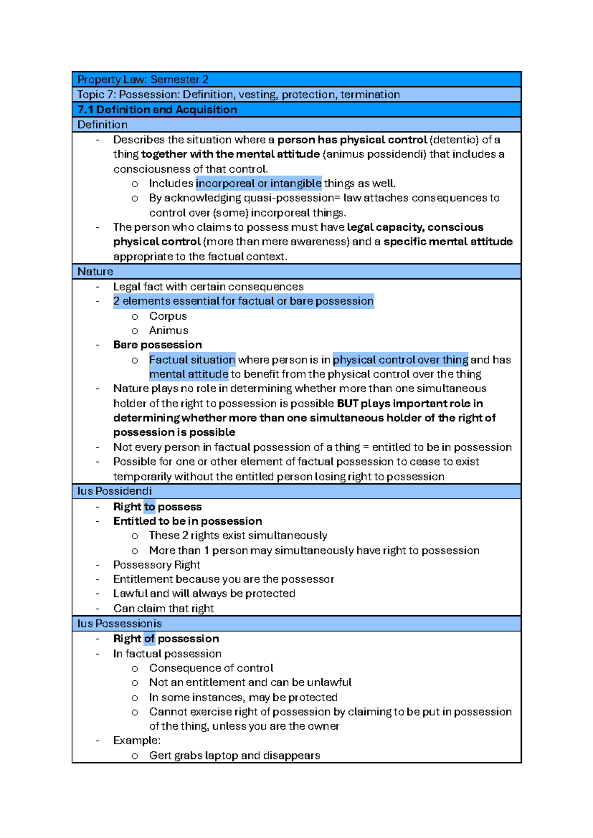 Property Law: Sem 2 Notes on Possession - Definition, Protection, and ...
