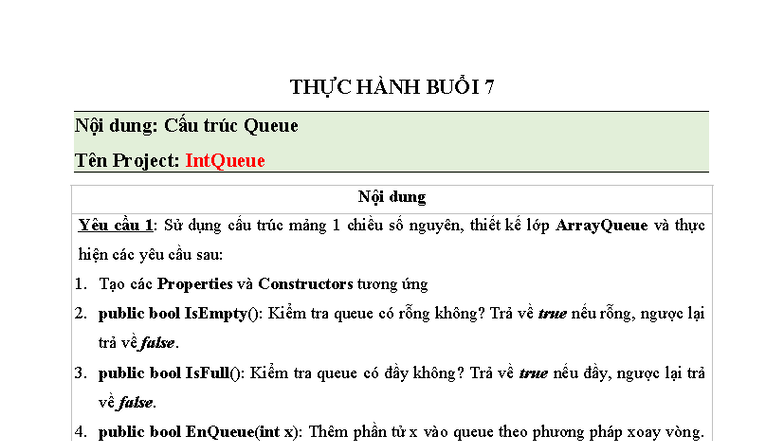 Bài 7 - Cấu trúc Queue và Lớp ArrayQueue, ListQueue - Studocu