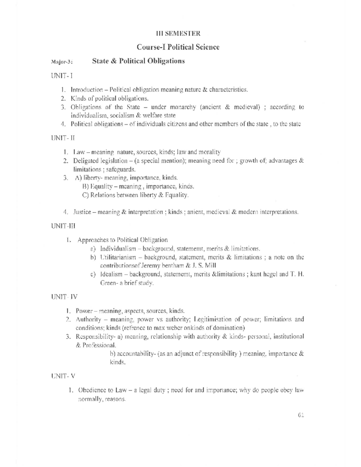 Political Science Syllabus: 5-Year BALLB 3rd Sem Overview - Studocu