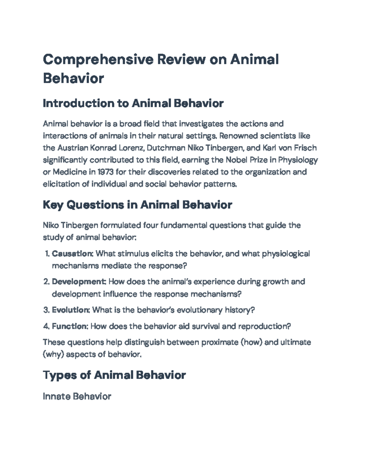 Comprehensive Review on Animal Behavior (BB101 Final Exam Notes ...