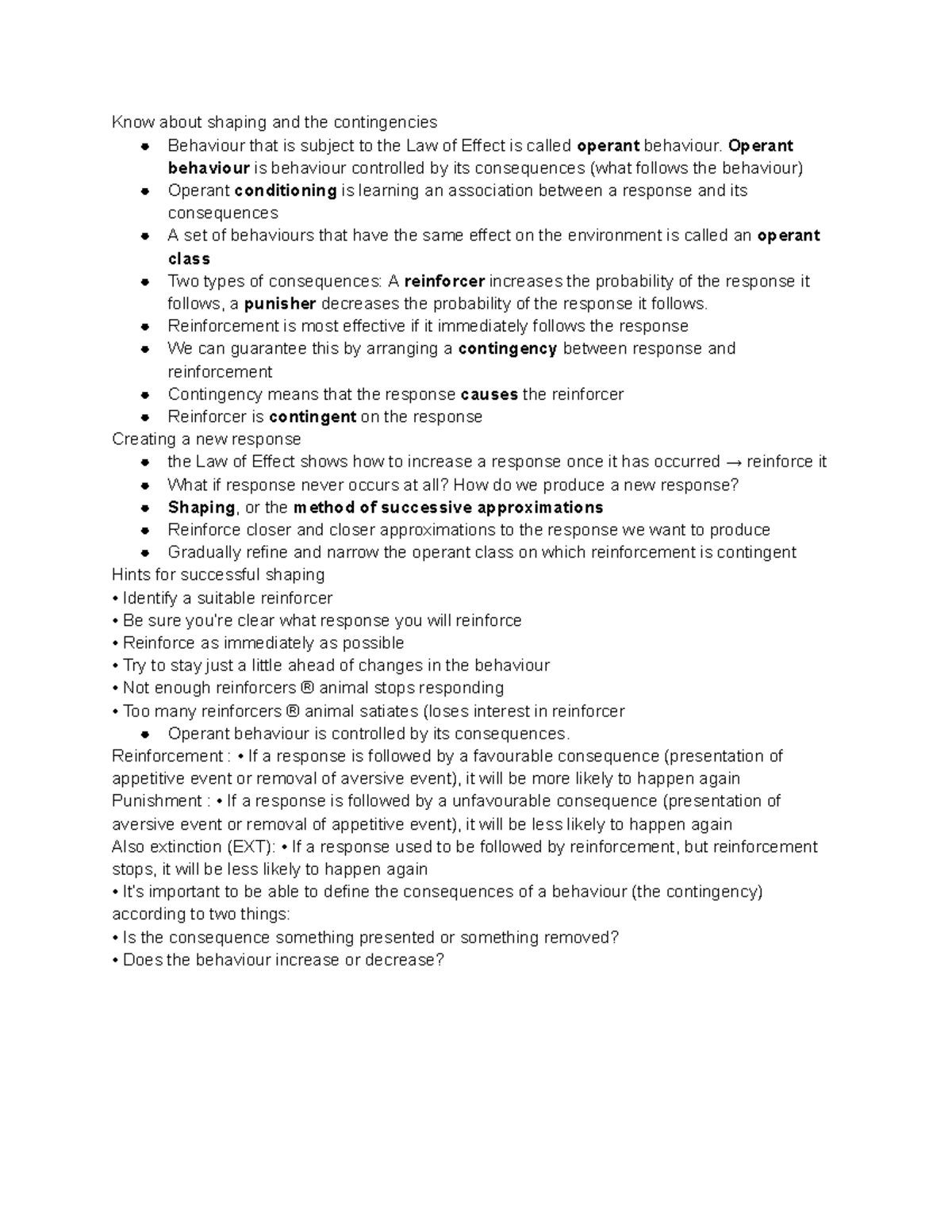 Shaping and Operant Conditioning: Understanding Behaviour (PSYCH109 ...