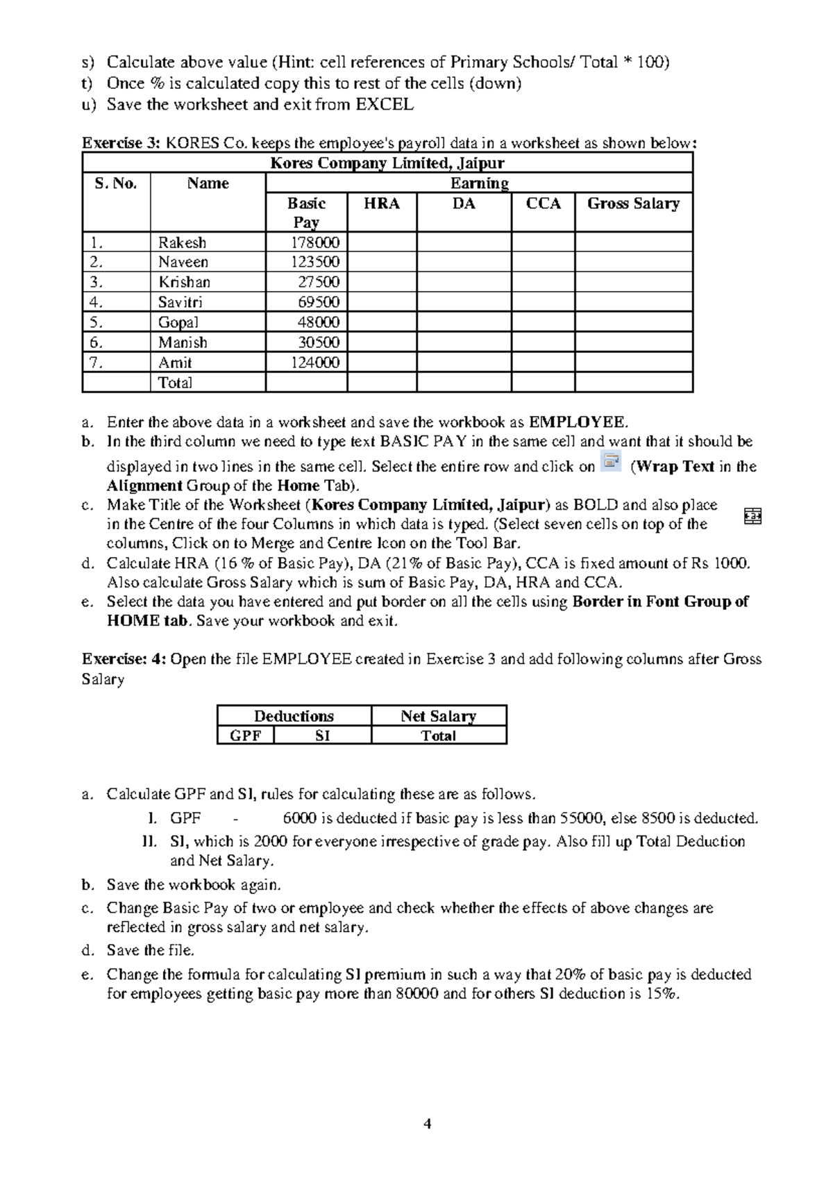 Excel Exercises: Payroll & Budget Management (Course Code: EXCEL) - Studocu
