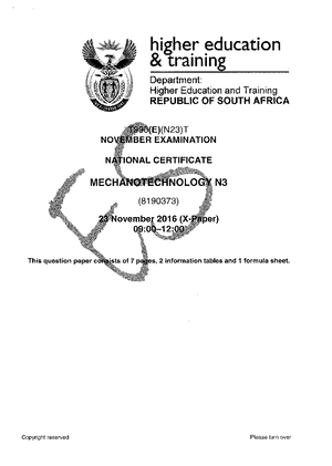NATIONAL CERTIFICATE MATHEMATICS N3 Exam Paper (16030143) - February ...