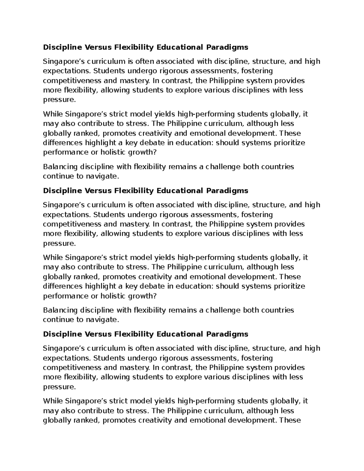 Discipline vs. Flexibility in Education: A Comparative Study - Studocu