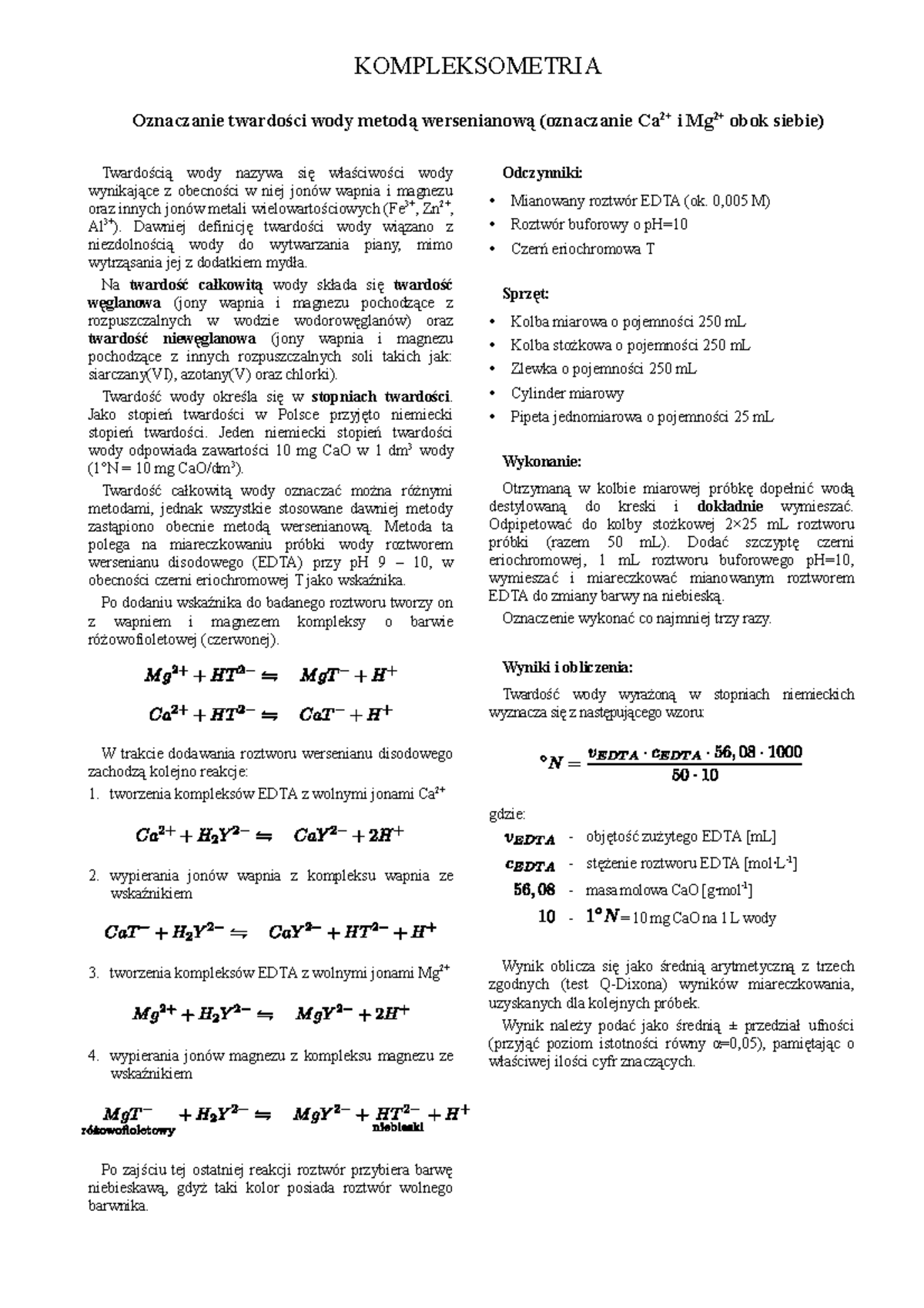 Twardosc wody chemia - KOMPLEKSOMETRIA Oznaczanie twardości wody metodą ...